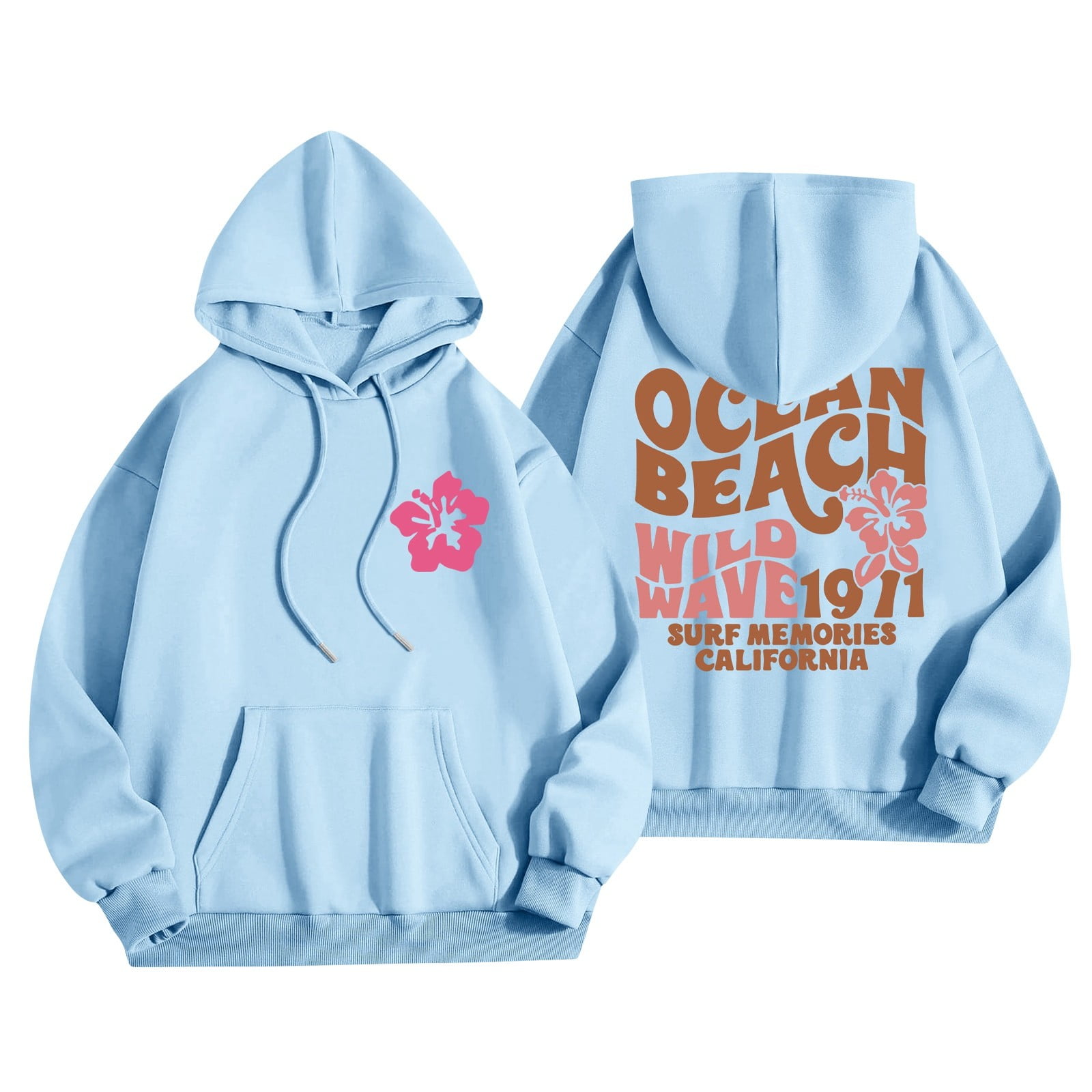 Stylish Red Hoodie with Ocean Beach Wild Wave 1971 Print Comfortable ...