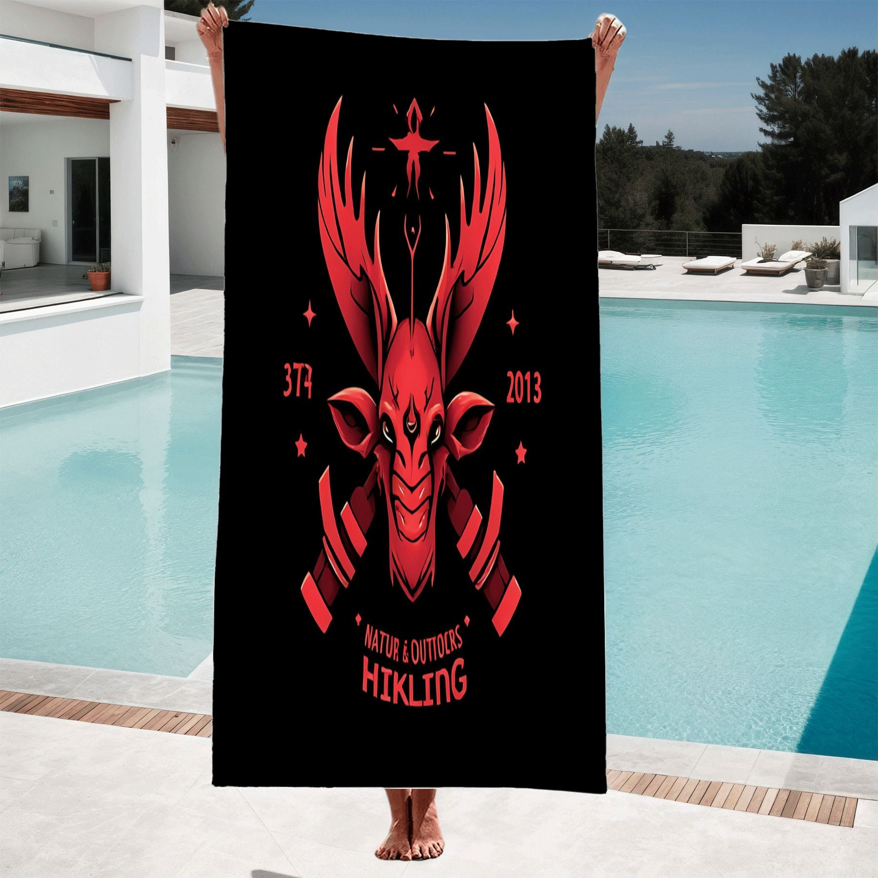 Stylish Red Mythical Creature Beach Towel - Fierce Design with Wings ...