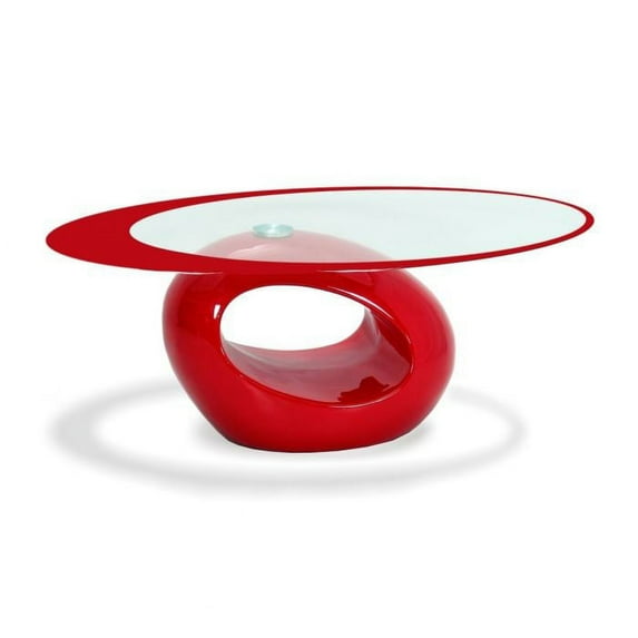 Fab Glass and Mirror Stylish Red Oval Coffee Table with Clear Tempered ...