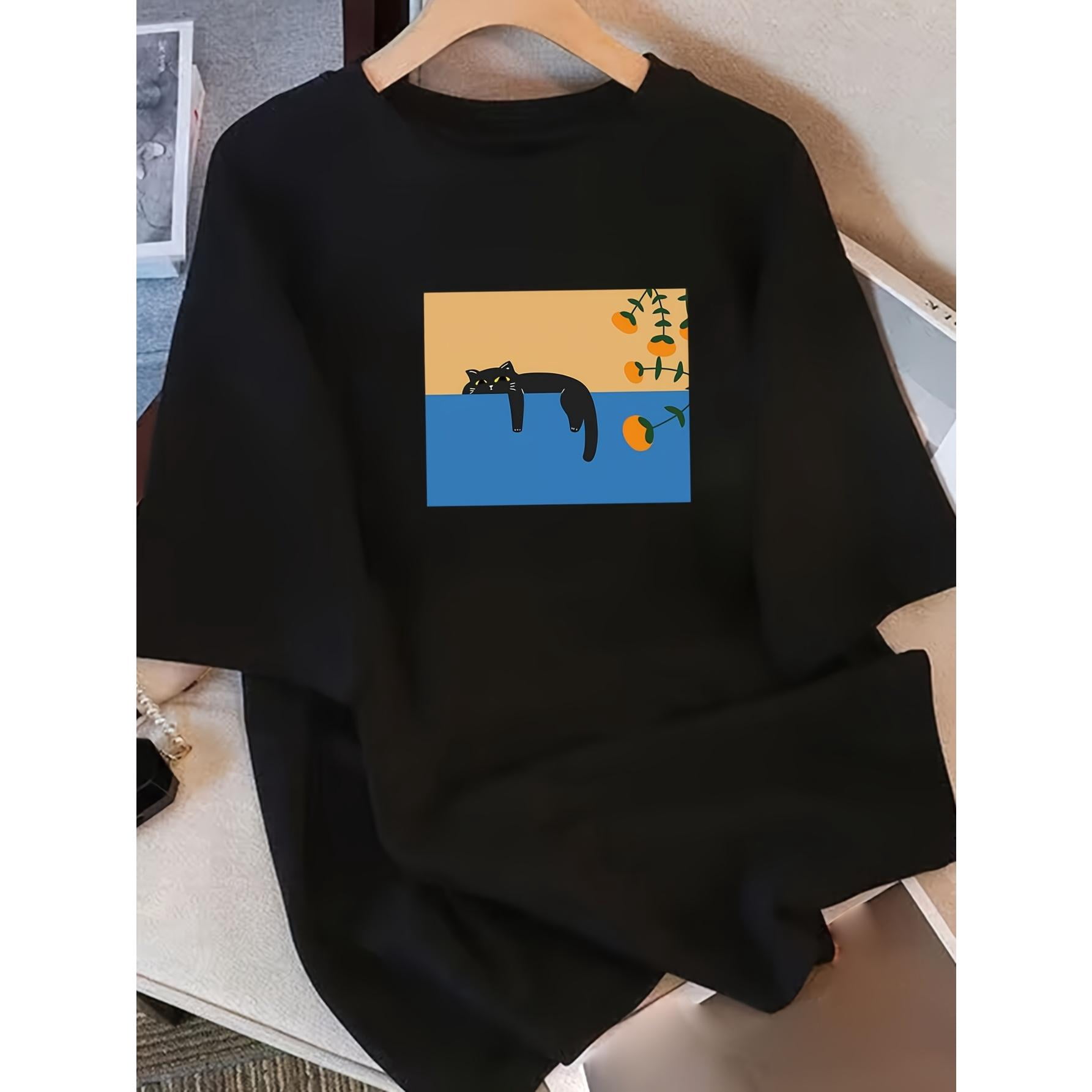 Stylish "Relaxing Cat" Whimsical Tops for Women Cute Graphic Tees ...