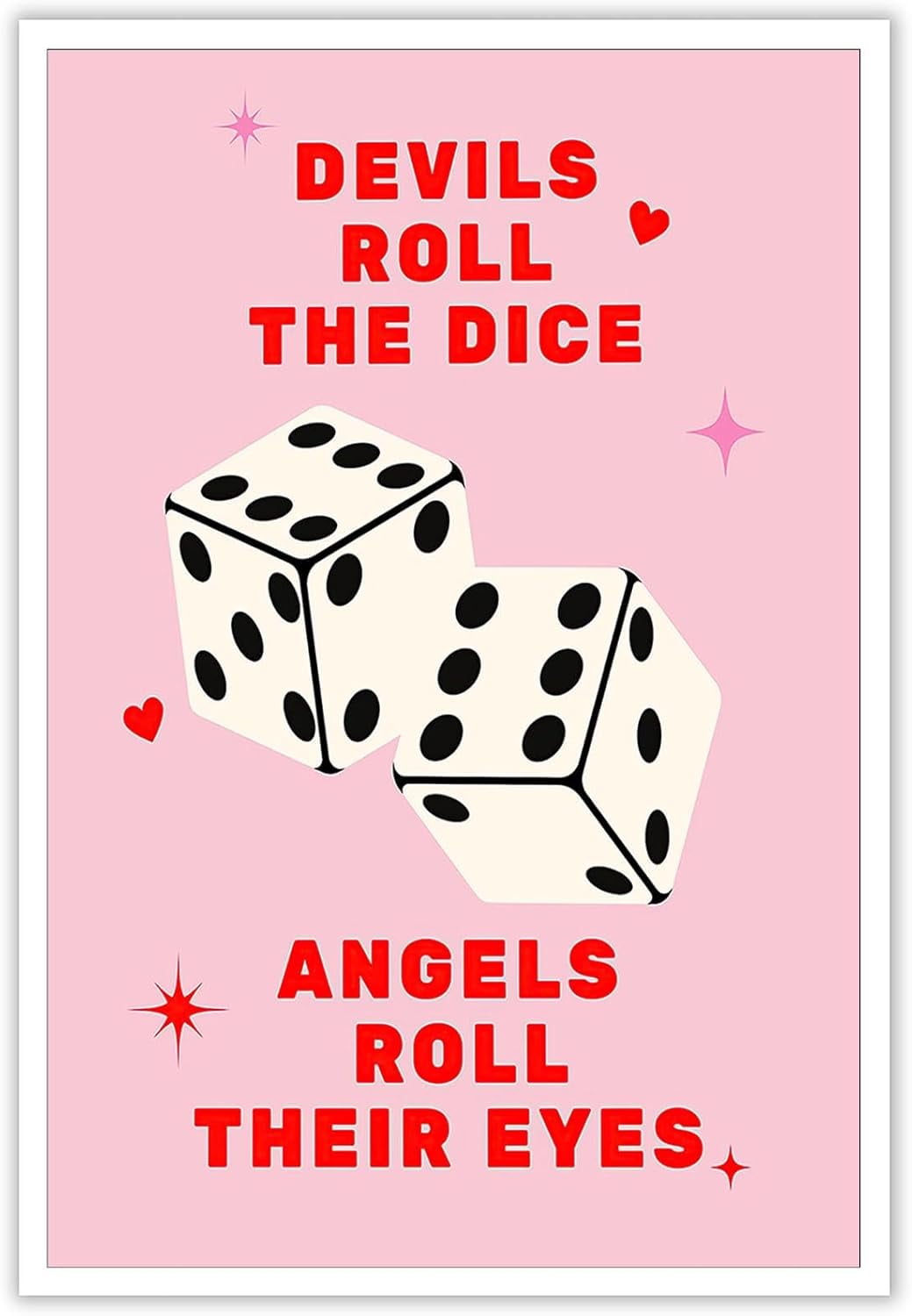 Stylish Retro Dice Canvas Wall Art Pink Cute Lucky Number 6 Aesthetic ...
