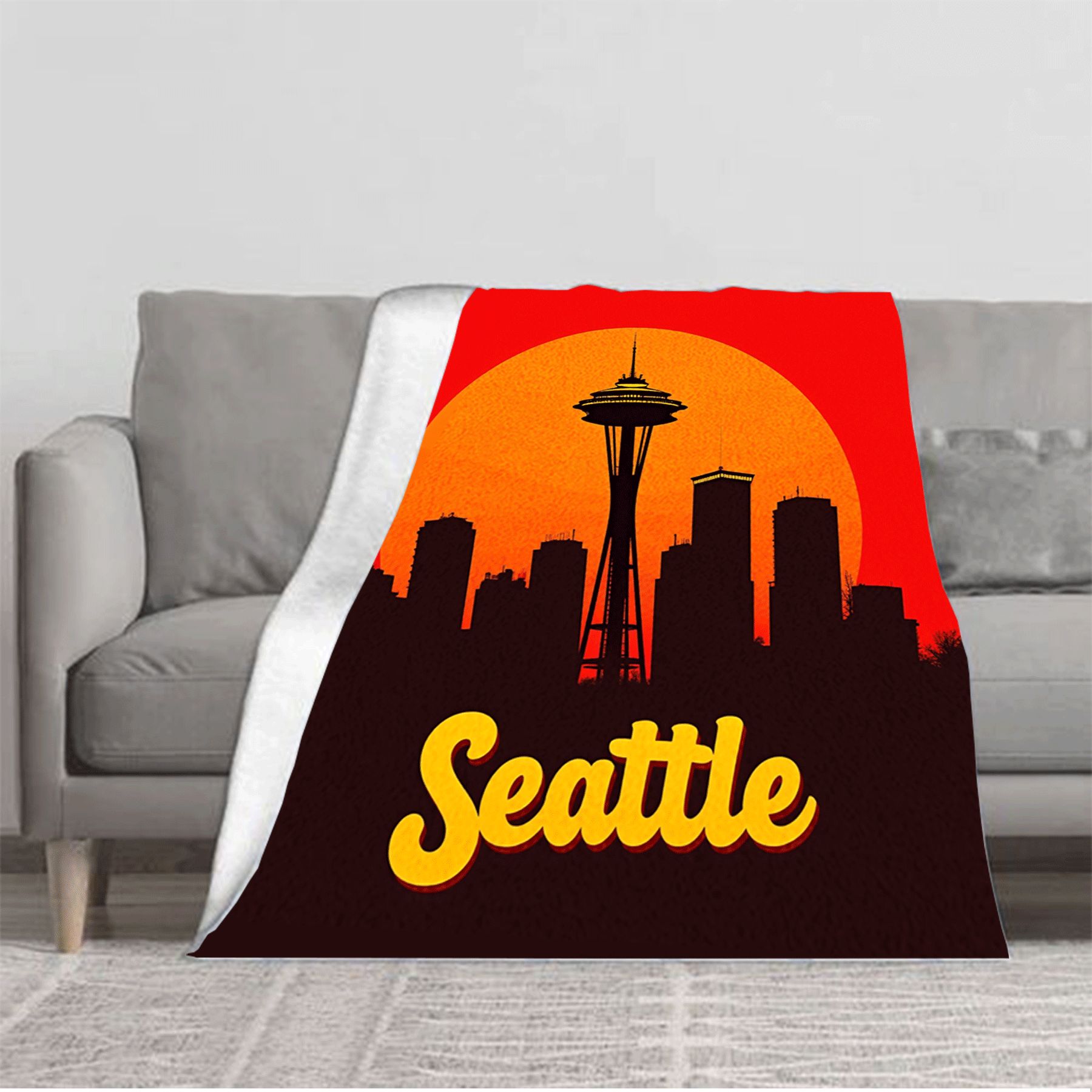 Stylish Retro Seattle Skyline Flannel Blanket - Soft Cozy Warm for Sofa ...