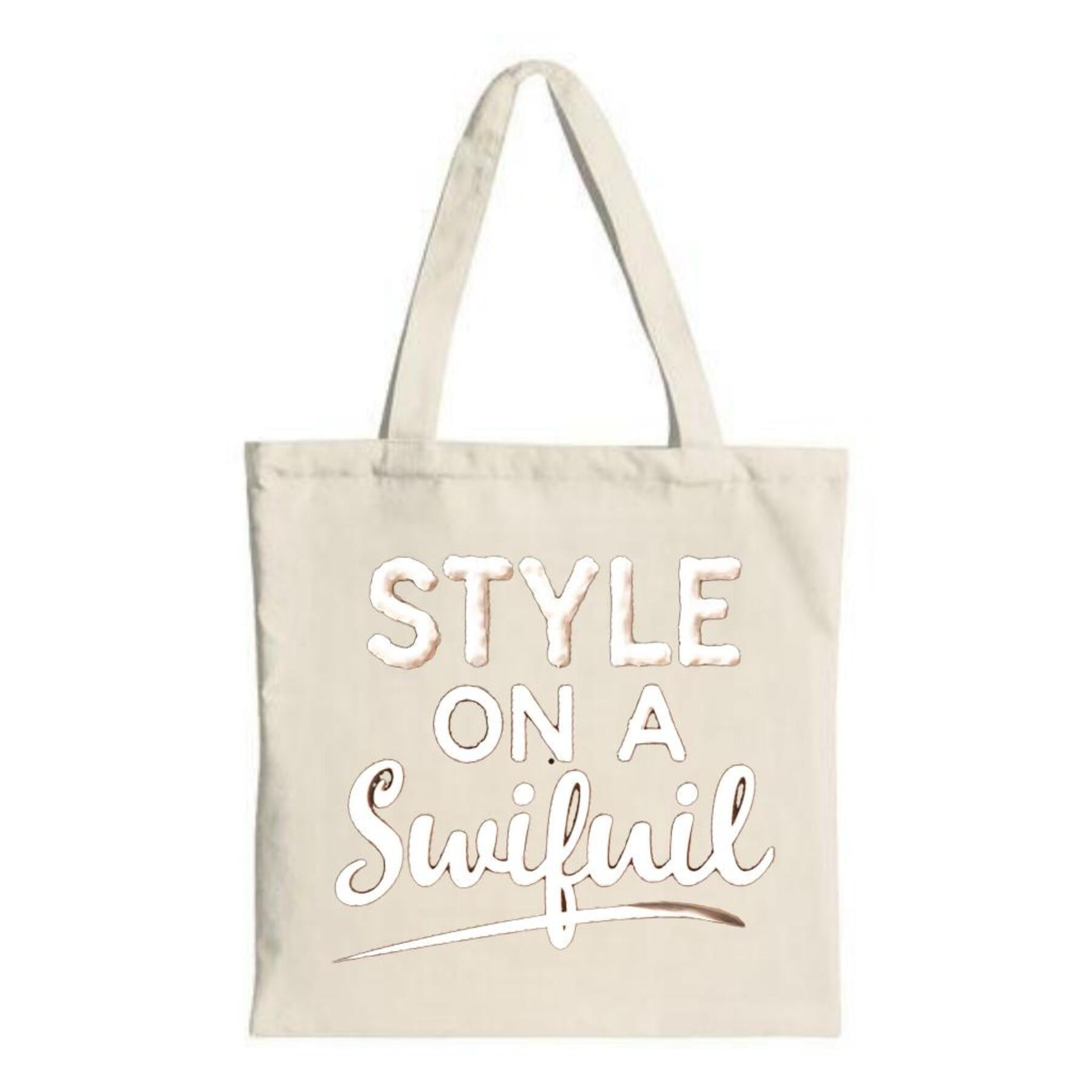 Stylish Reusable Canvas Grocery Shopping Bag with " STYLE ON A SWIFUL ...
