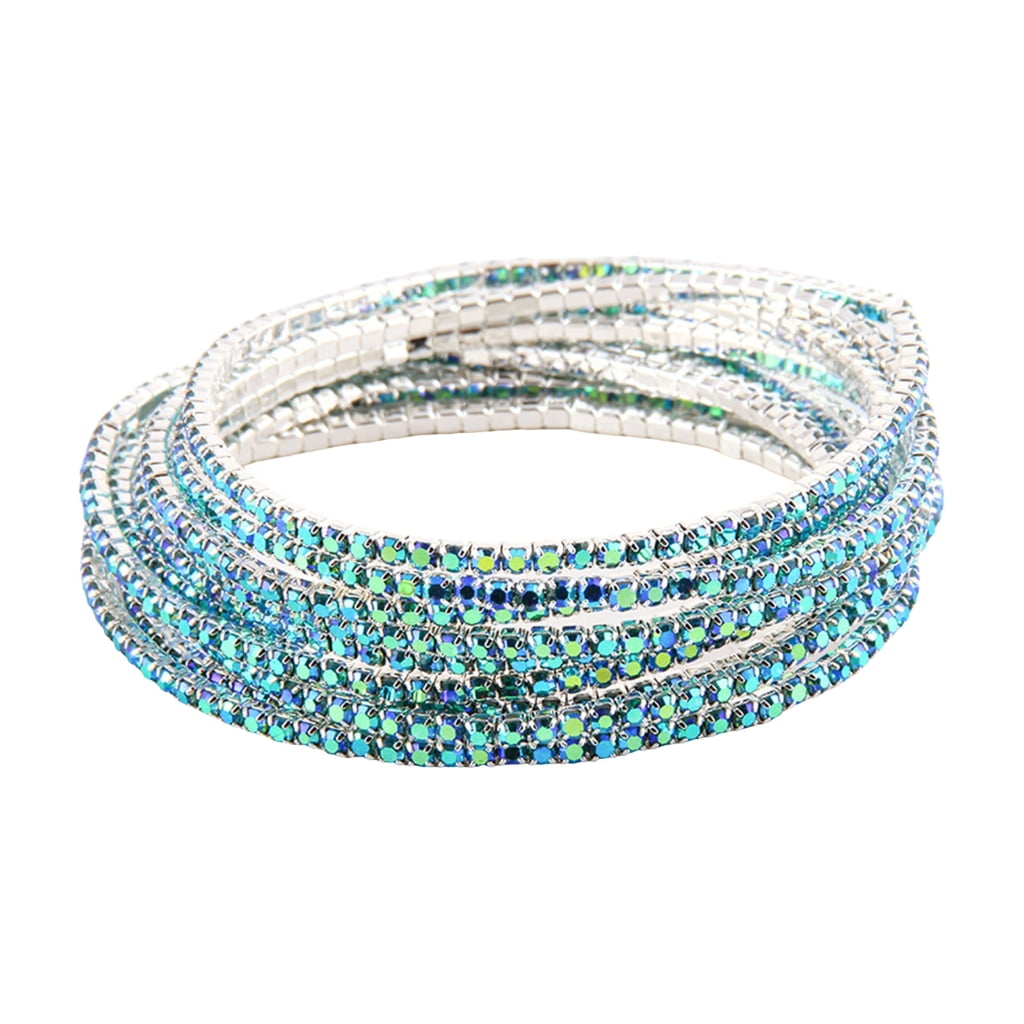 Stylish Rhinestones Handchain Multilayered Elastic Bracelet Colorful ...