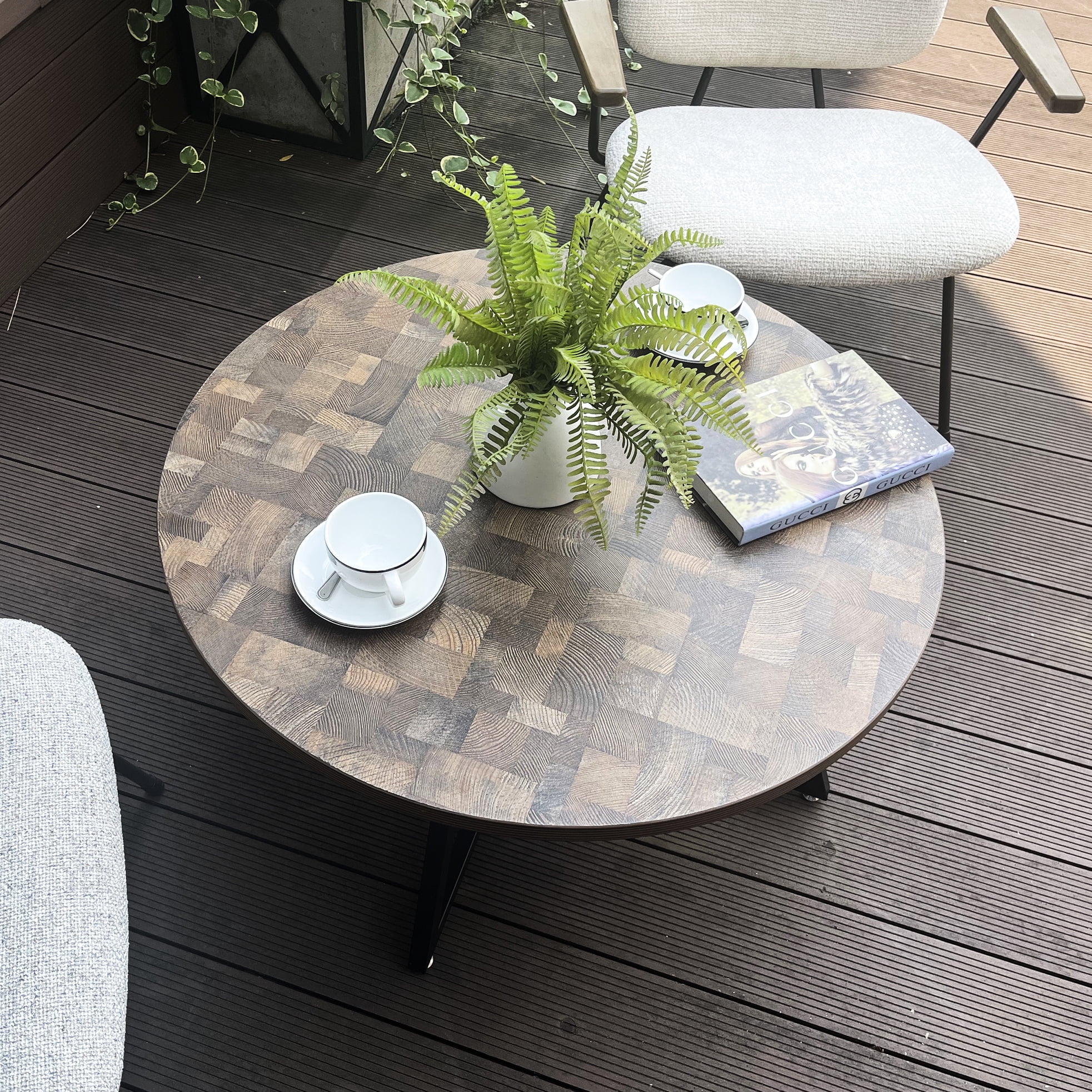 Stylish Round Coffee Table, Brown Wood Tone, 25mm Thick Desktop ...