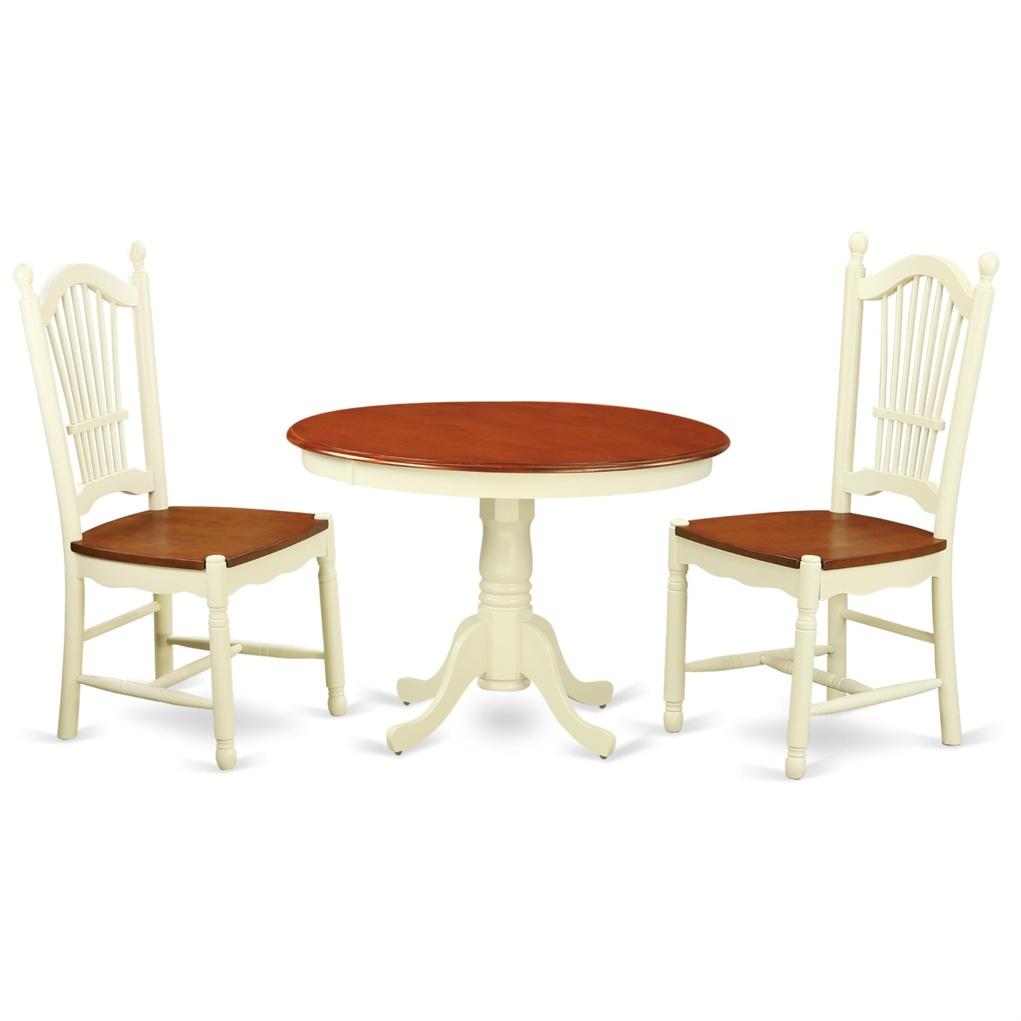 Stylish Round Small Dinette Set | 42" Table, 2 Chairs | Buttermilk ...