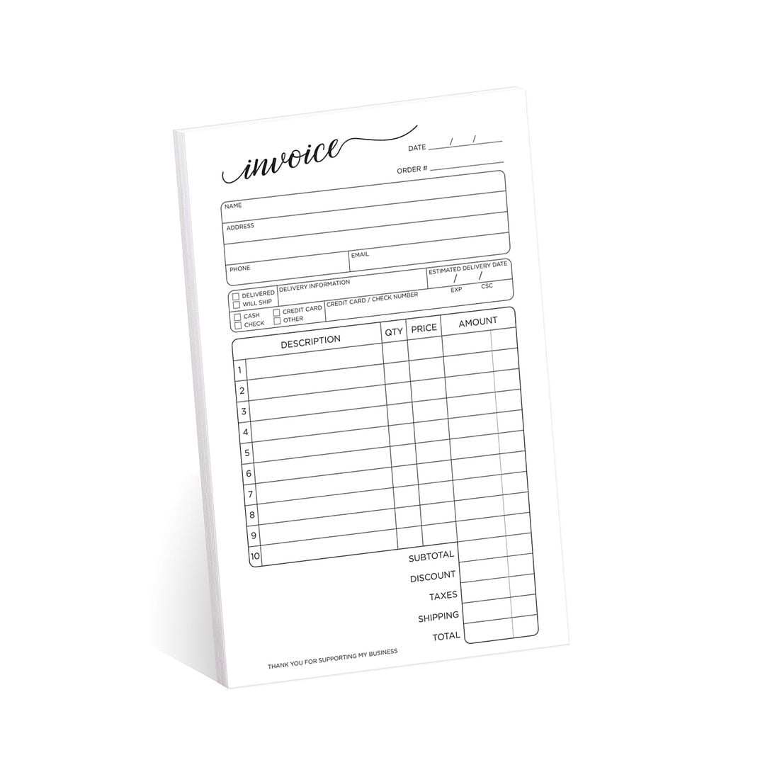 Stylish Script 2-Part Carbonless Invoice Form Pad / 50 Sets / 5.5" x 8. ...