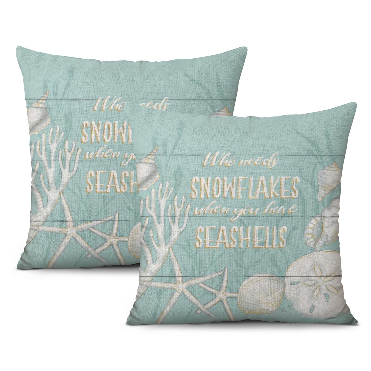 Stylish Seaside Decor: Set of 2 Ocean Coral Seashell Starfish 16x16 ...