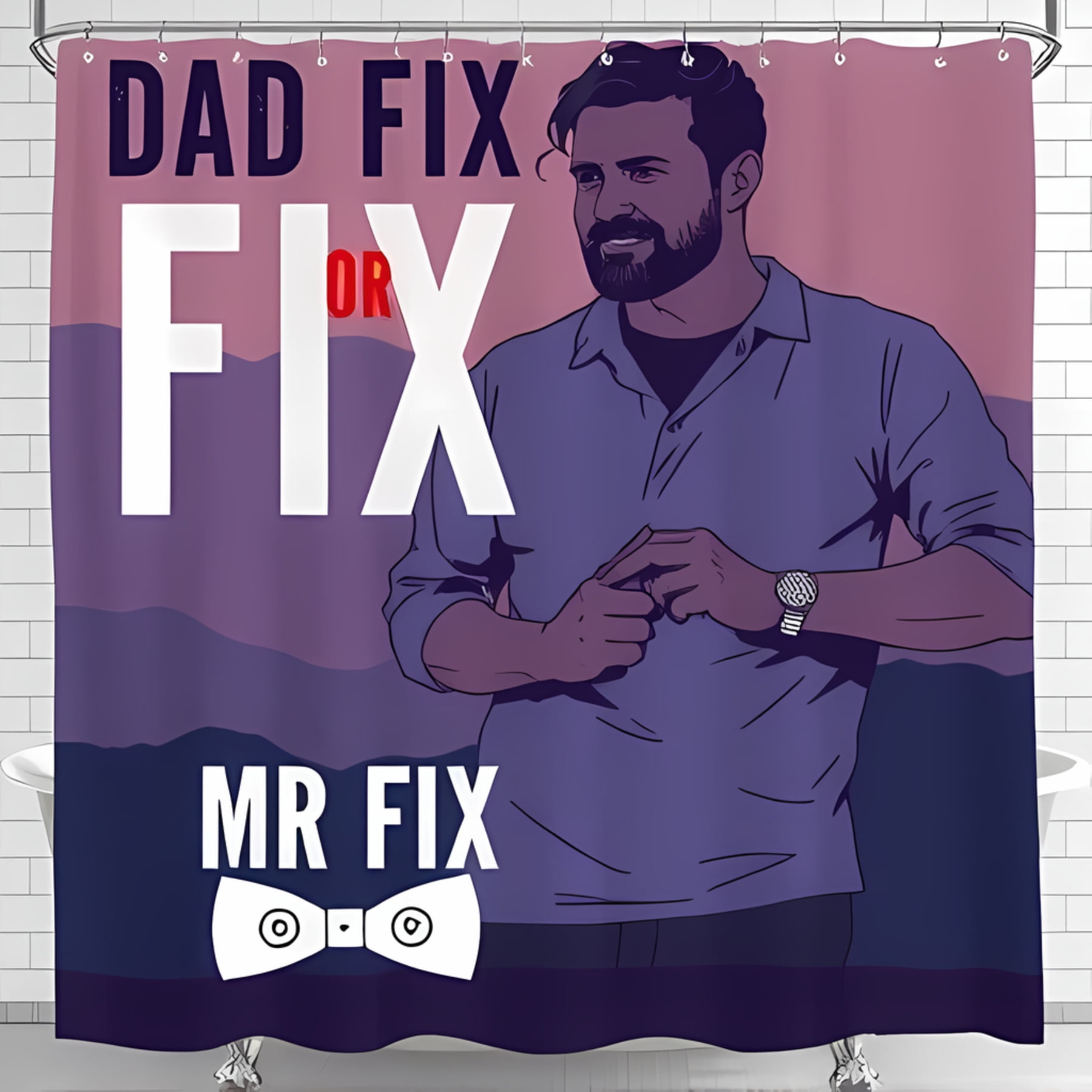 Stylish Shower Curtain with Dad Fix or Fix Illustration Sunset ...