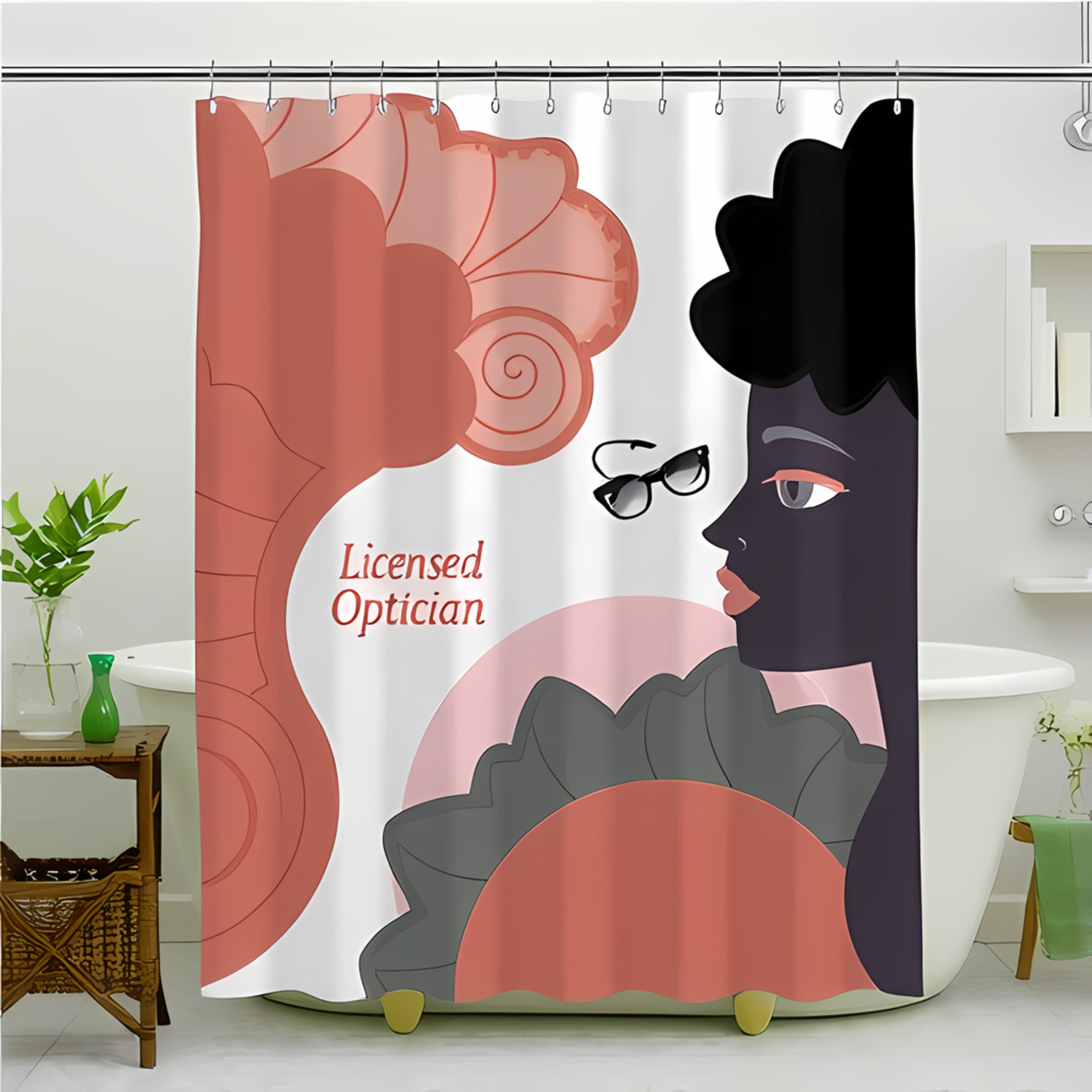 Stylish Shower Curtain with Vibrant Floral Patterns & Woman's Profile ...