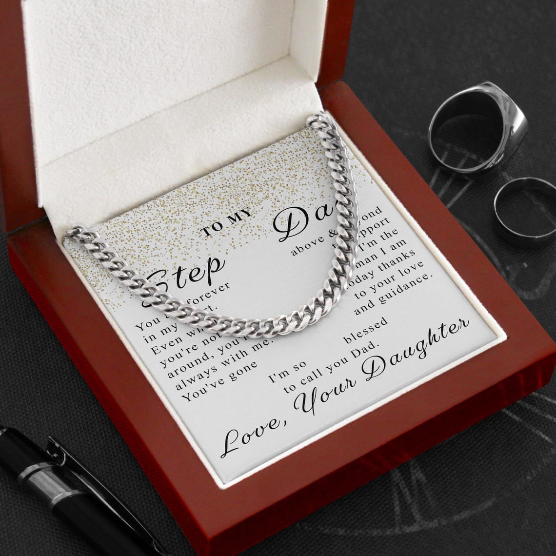 Stylish Silver Chain Necklace For Step Dad ThoughtfulFrom Daughter With ...