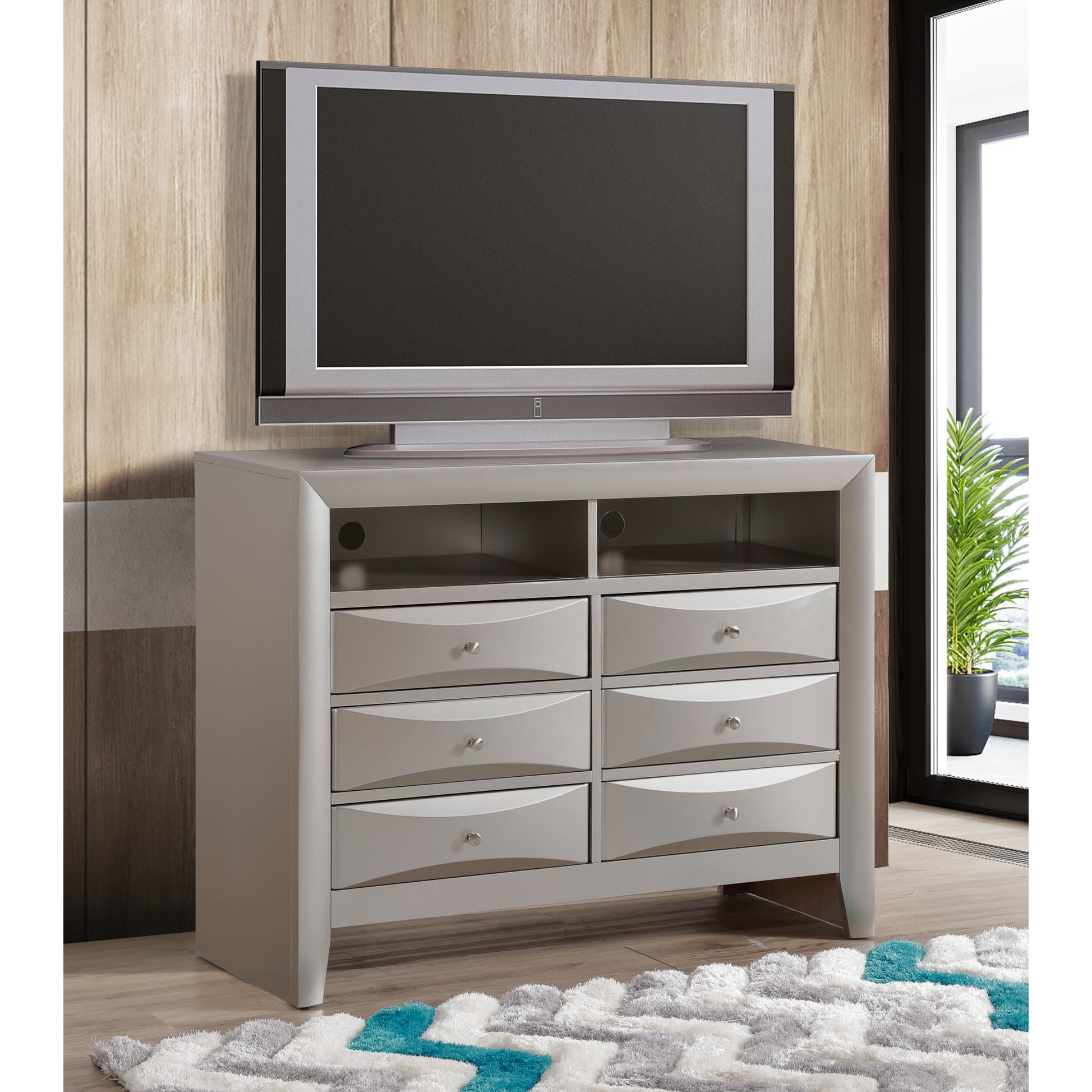 Stylish Silver Champagne Media Chest - For Bedroom With Strong Metal ...