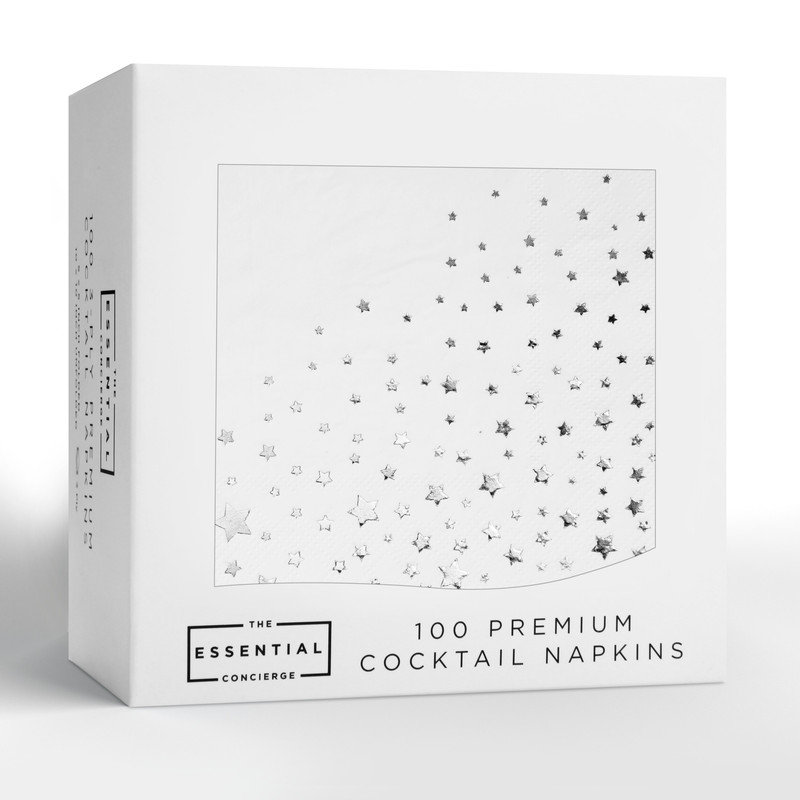 Stylish Silver Star Cocktail Napkins, 100 Disposable Silver Party ...