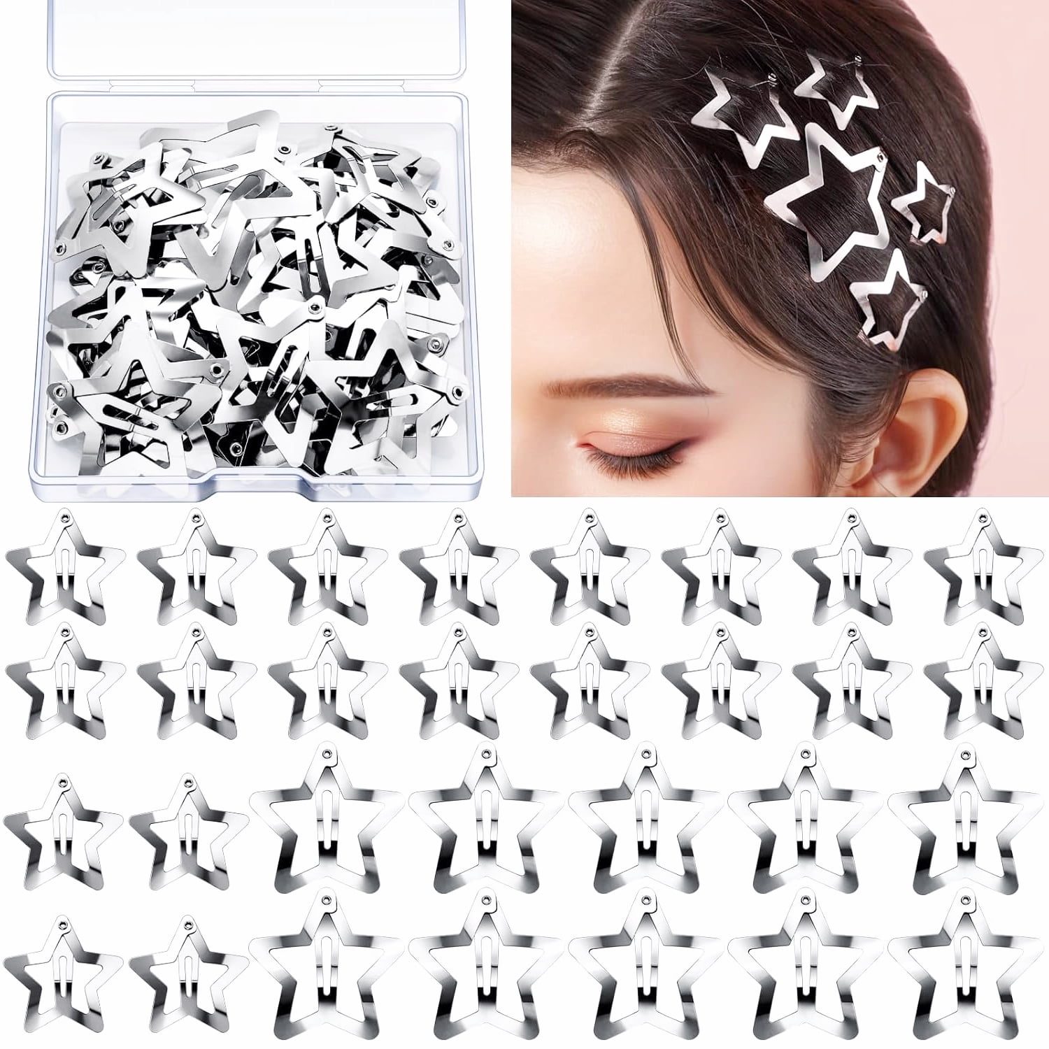 Stylish Silver Star Hair Clips - 20 Small & 10 Large Hair Accessories ...