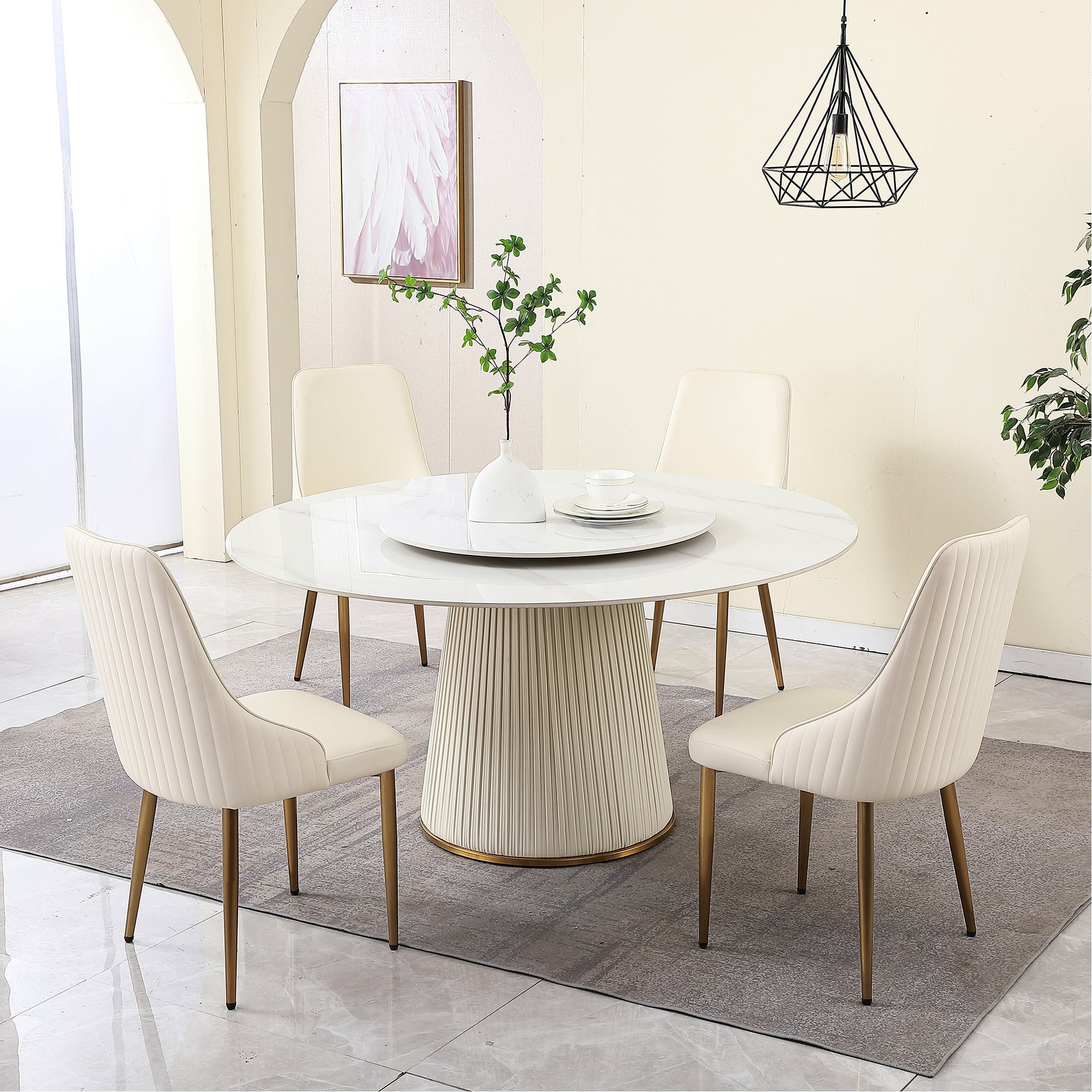 Stylish Sintered Stone Dining Table With 31.5" Round Turning Turntable ...