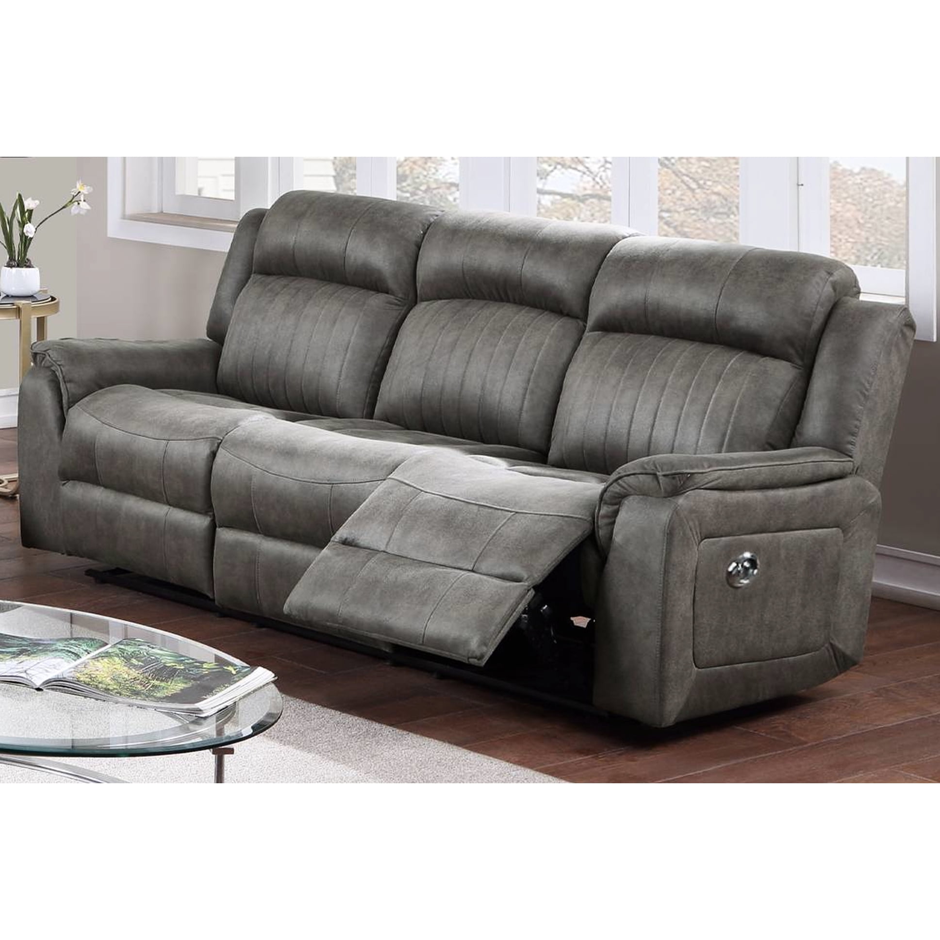 Stylish Slate Blue Breathable Recliner With Power Motion Contemporary ...