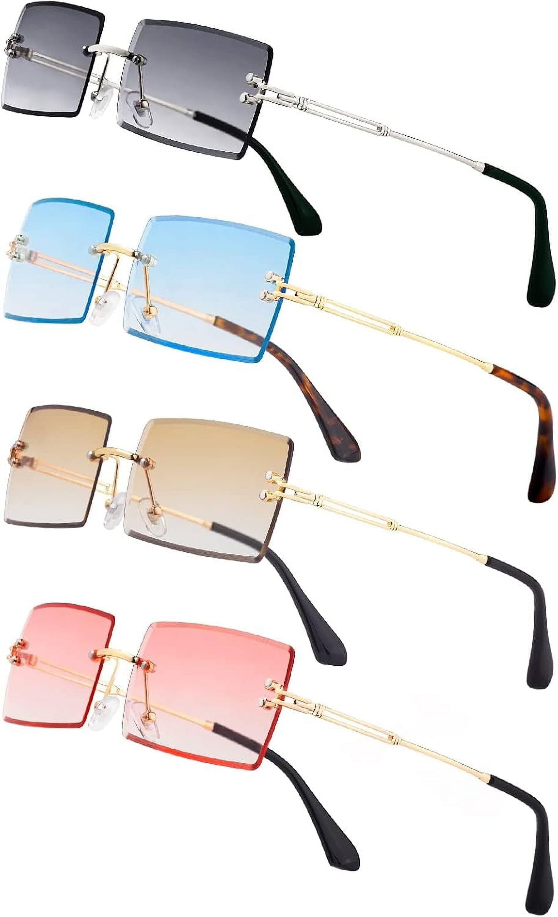 Stylish Small Rectangle Sunglasses Women Men Tinted Frameless Eyewear ...