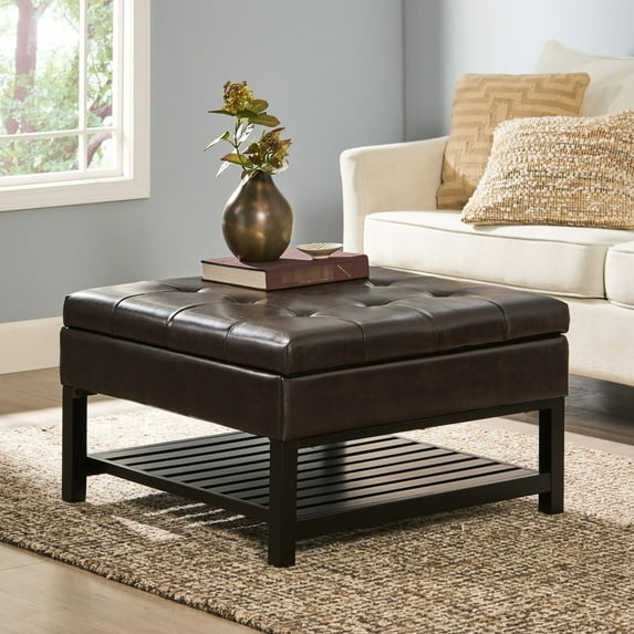 Stylish Square With Storage And Rack - Cozy Leather Brown Bonded For ...