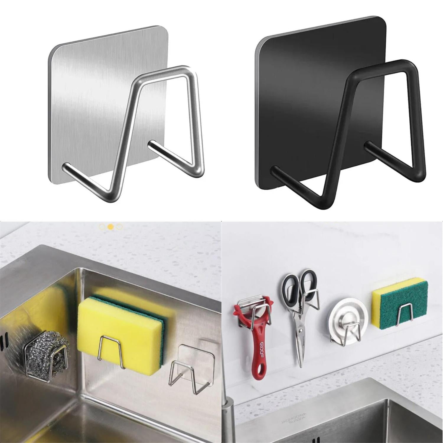 Stylish Stainless Steel Wall-Mounted Kitchen Sink Shelf with Convenient Adhesive Holders for ...