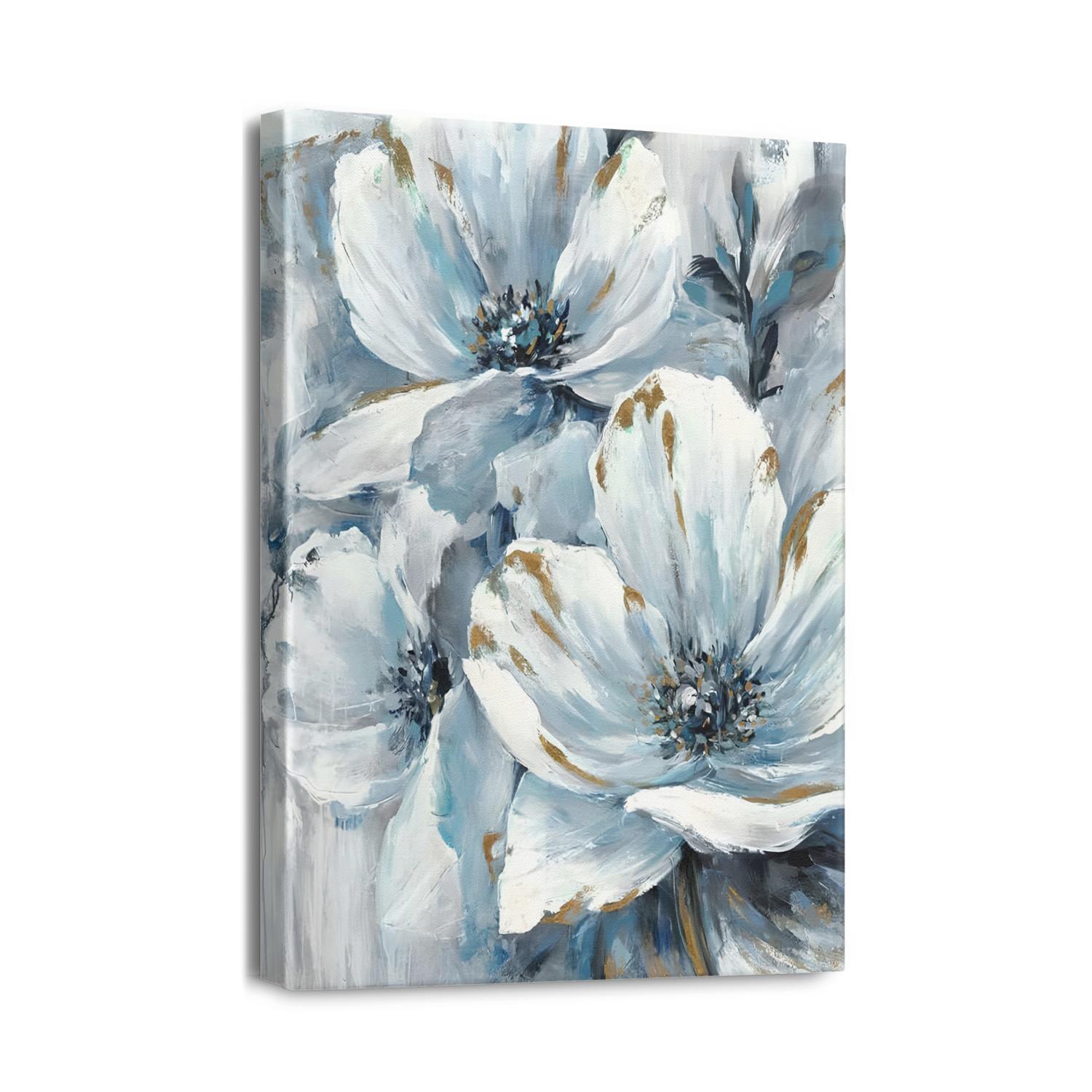 Stylish Statement Abstract Blue Flickering Flower Canvas Wall Art ...