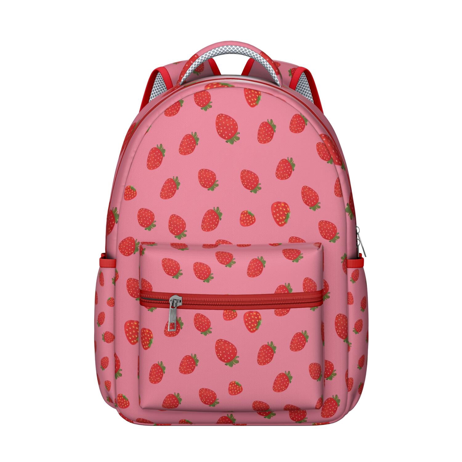 Stylish Strawberry Print Laptop Backpack - Roomy School Bag for College ...