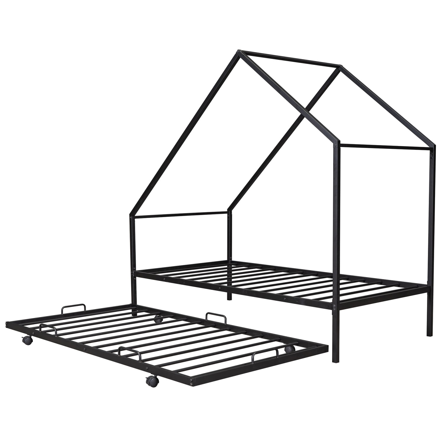 Stylish and Sturdy XNGGNG Black Twin Size Metal House Bed with Trundle ...