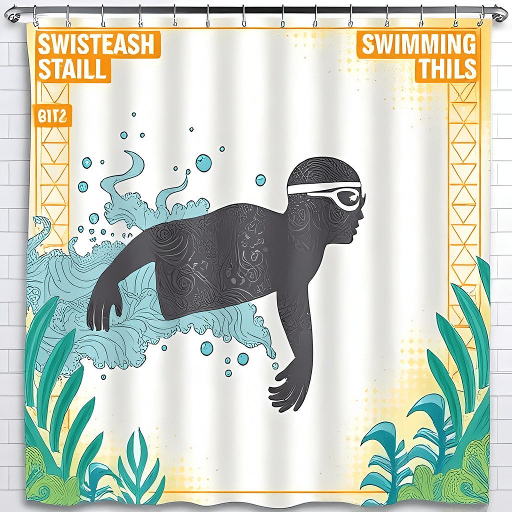Stylish Swimmer Shower Curtain - Vibrant Water Design with Tropical ...