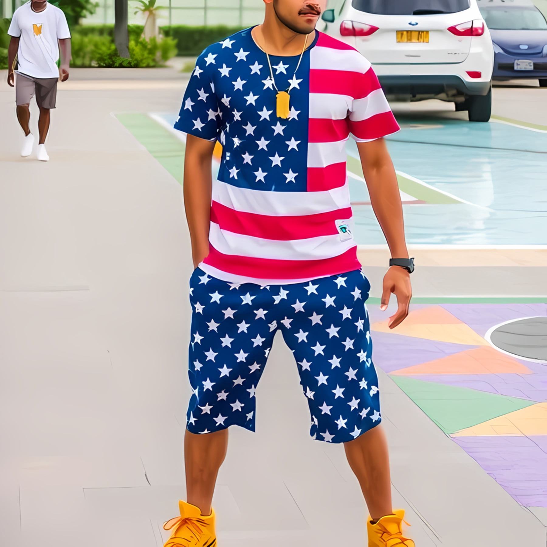 Stylish T-Shirt and Shorts Set - Bold Stars and Stripes Design for ...