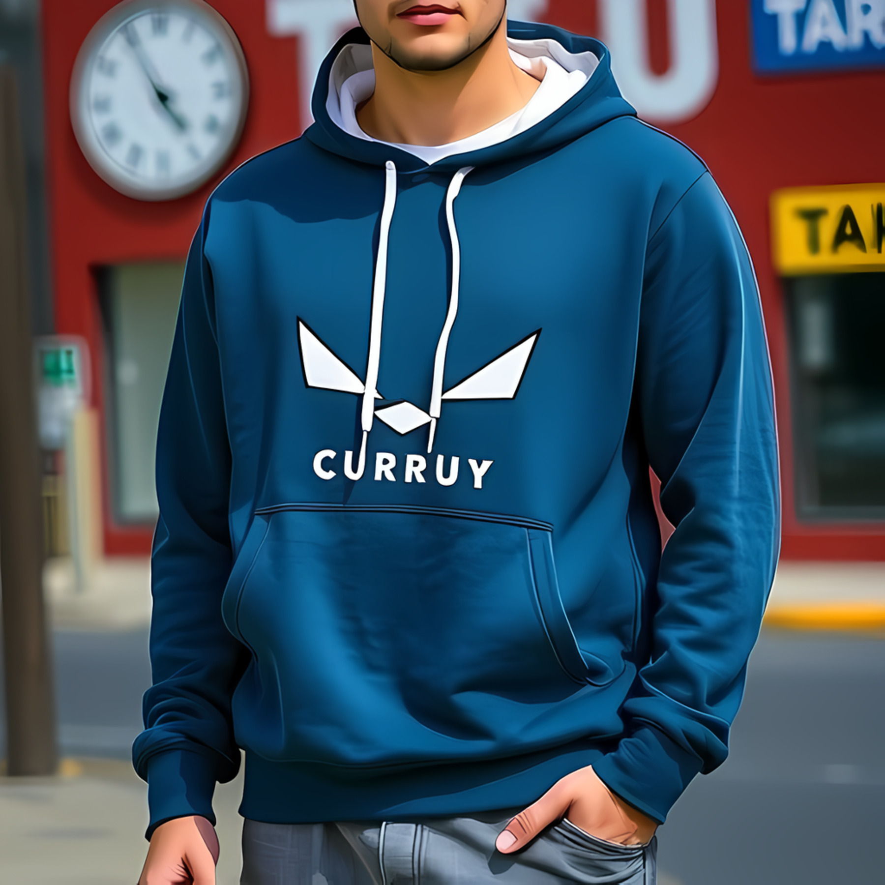 Stylish Teal 3D Hoodie with White Graphic Design & V-Shaped Perfect for ...