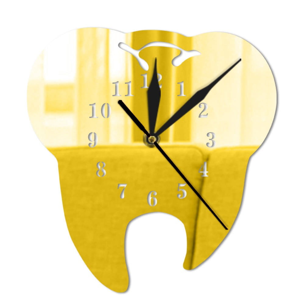 Stylish Teeth Mirror Wall Clock Quartz Scanning Silent Movement Battery ...