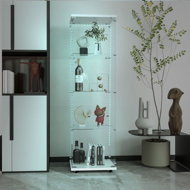 Stylish Tempered Glass Display Cabinet With Bluetooth LED Light Strip ...