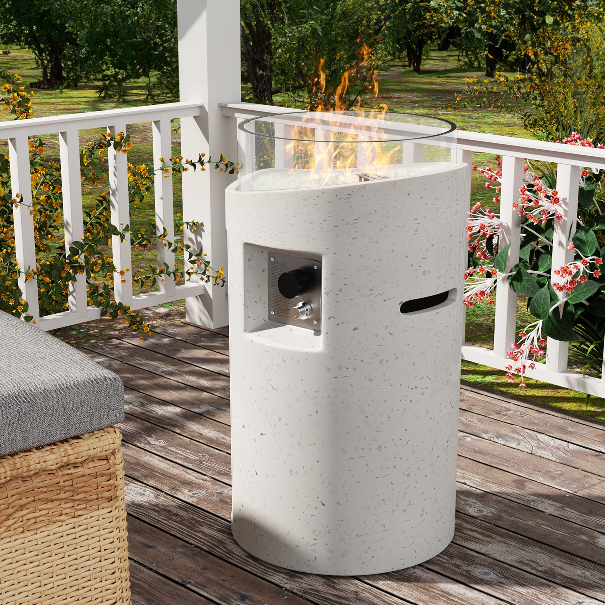 Stylish Terrazzo Fire Table – 40,000 BTU Outdoor Heater with Spacious ...