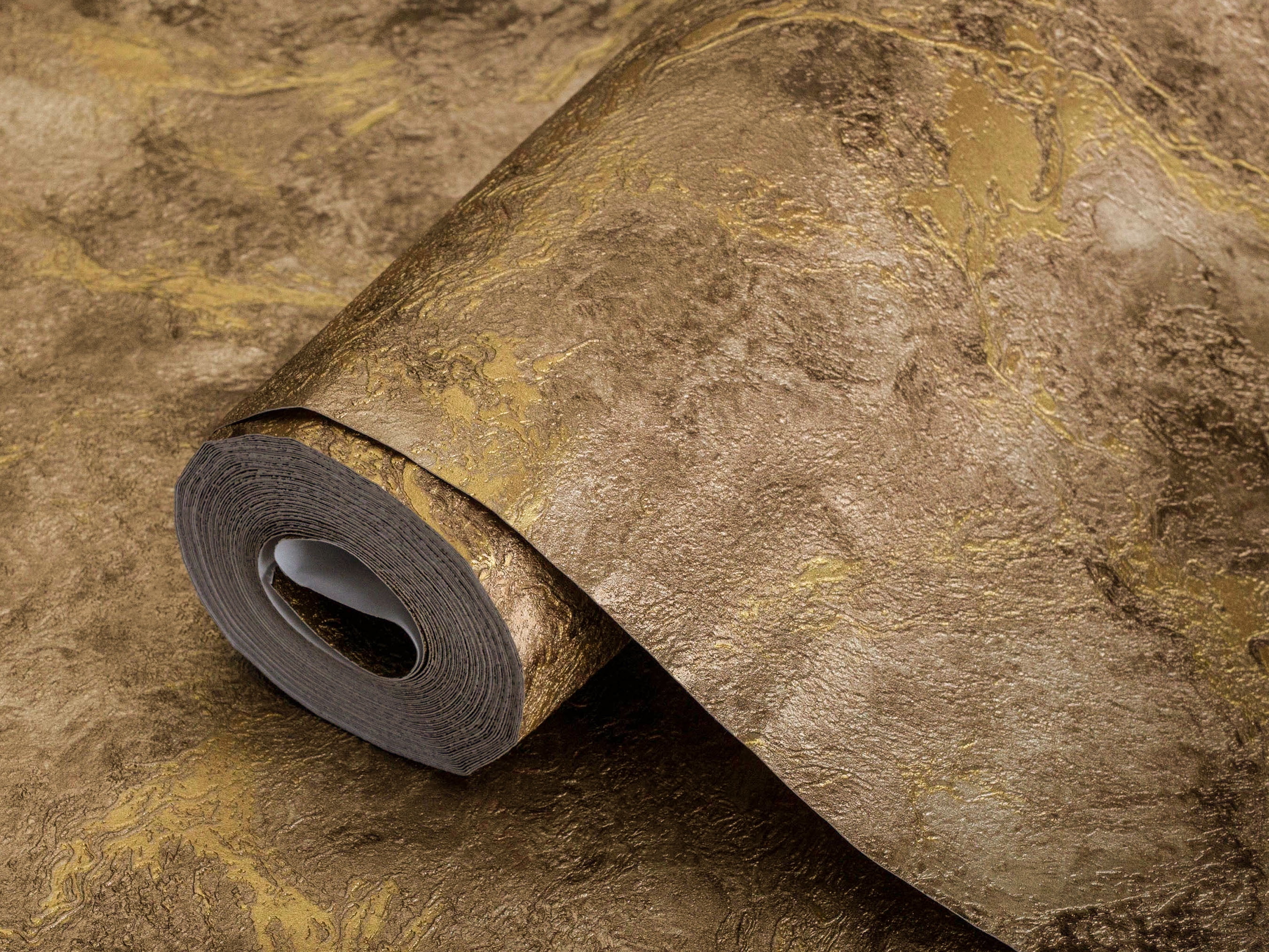 Stylish Textured Wallpaper, Brown Goldish Wallcovering Roll, 41.7”W X ...