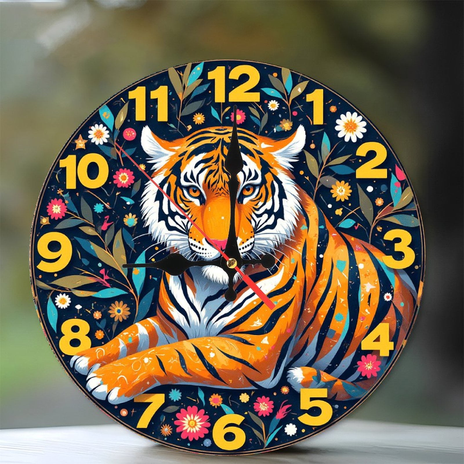 Stylish Tiger Clock Decorative Wall Art 10-Inch Silent Wooden Wall ...