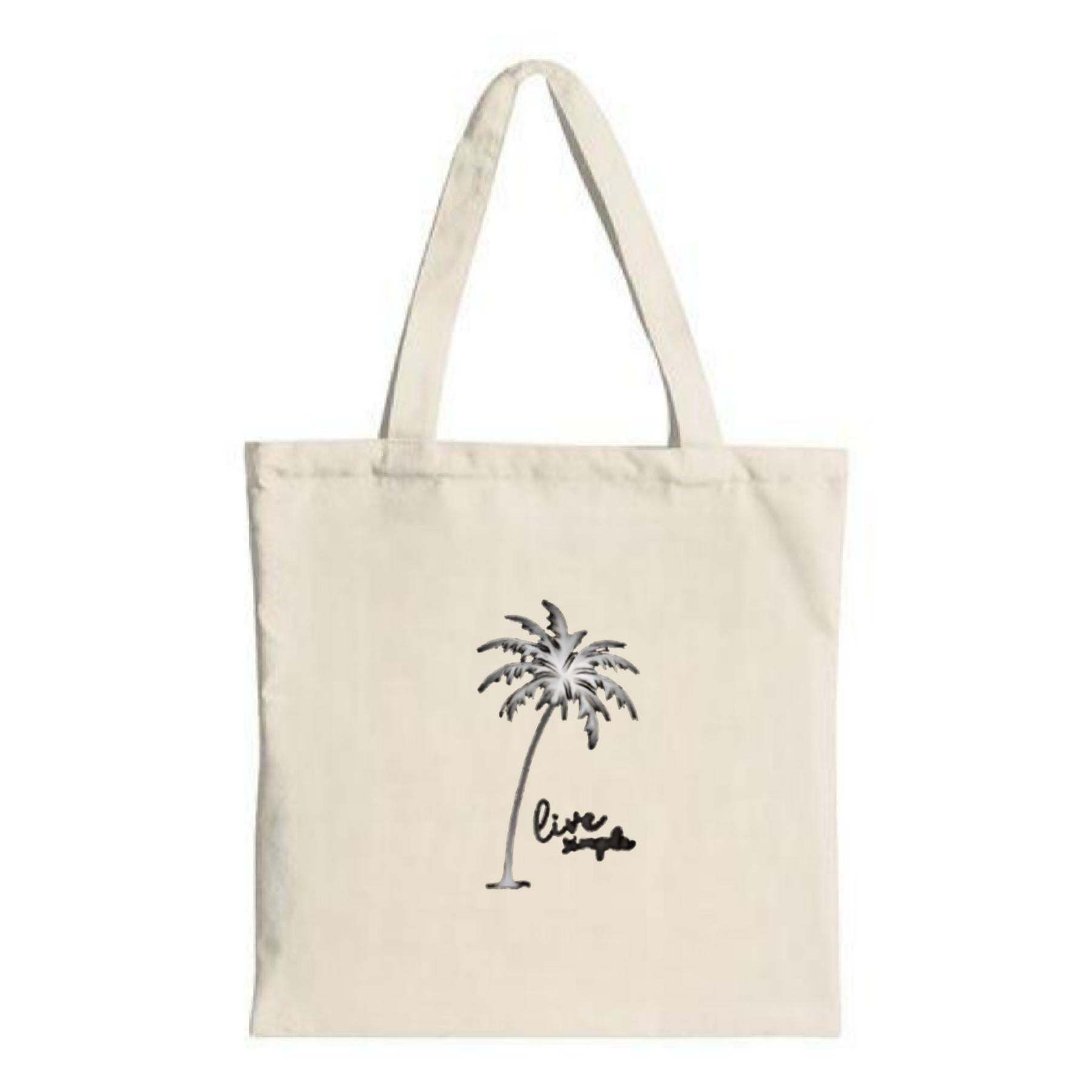 Stylish Tote Bag with Black Palm Tree & Cursive ' Love ' Design Natural ...