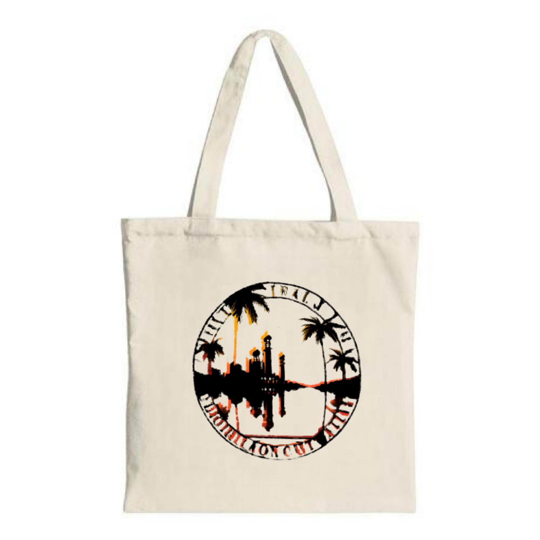 Stylish Tote Bag with Circular Palm Tree & Mosque Design Orange - Black ...