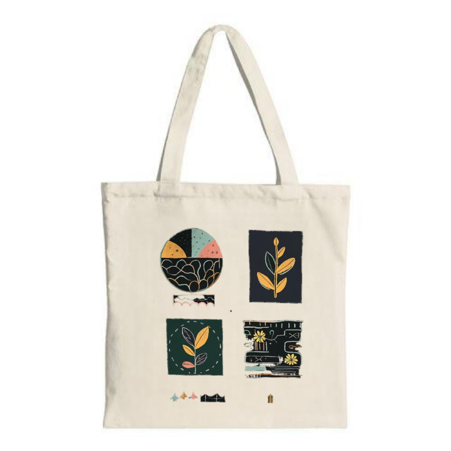 Stylish Tote Bag with Unique Circular Chart Leaf Patterns and Abstract ...