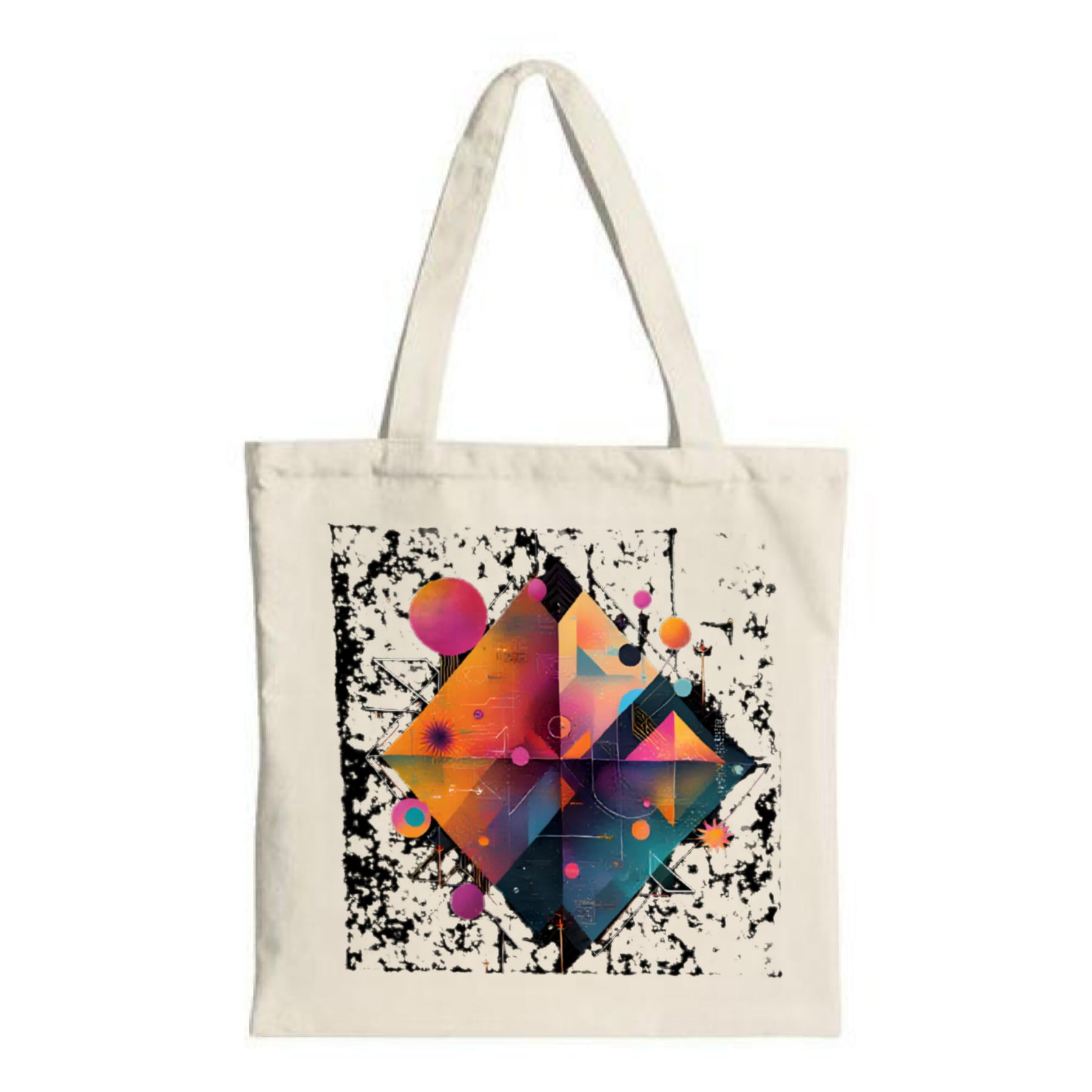 Stylish Tote Bag with a geometric diamond pattern of colorful triangles ...