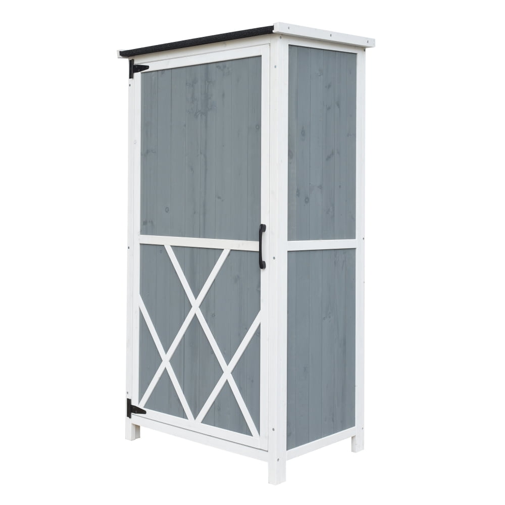 Stylish Two-Tone Gray and White Storage Shed with Sloped Roof, 5 ...