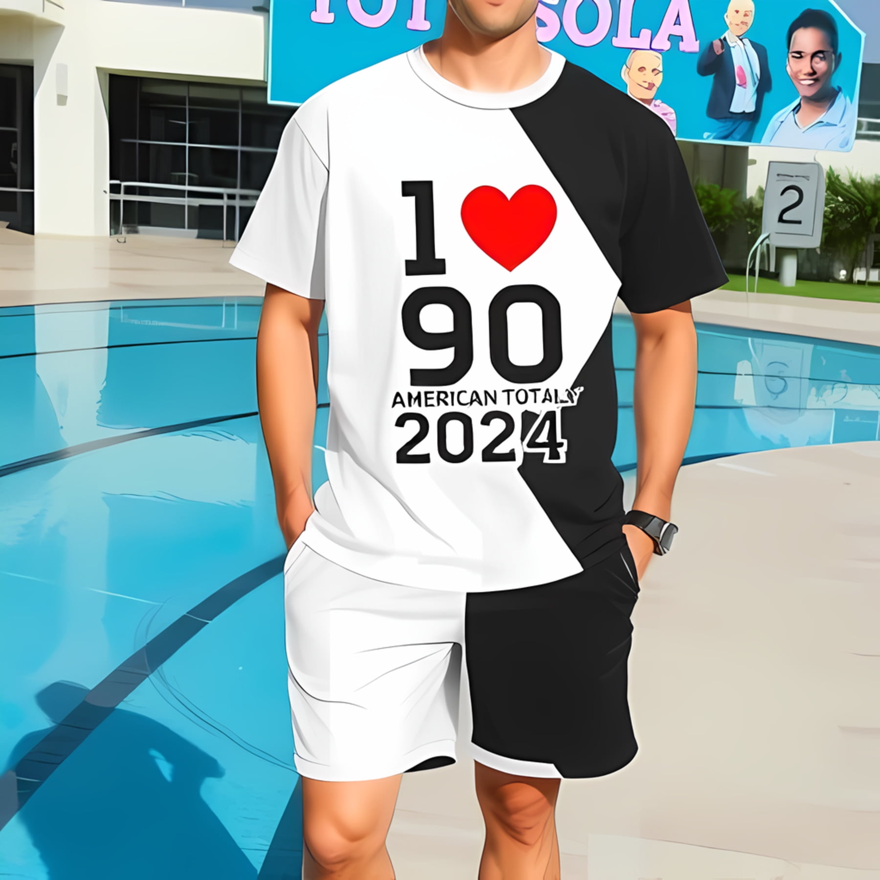 Stylish Two - Toned Athletic Outfit Set - Half White Half Black T-Shirt ...