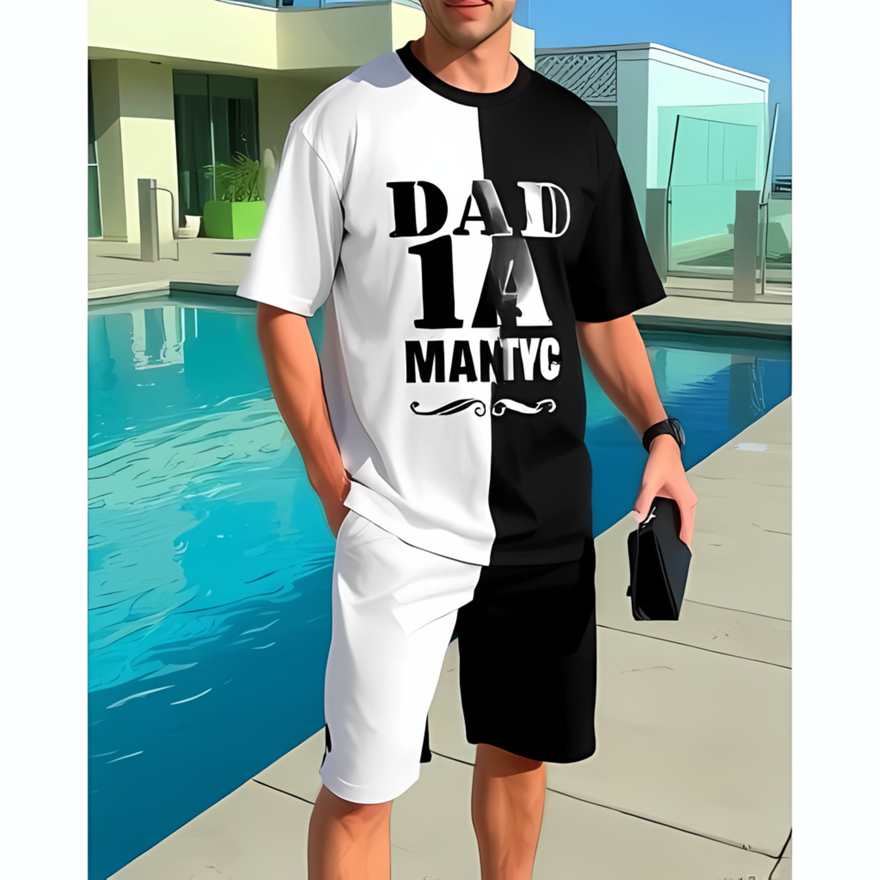 Stylish Two - Toned Athletic T-Shirt and Shorts Set - Half Black & Half ...