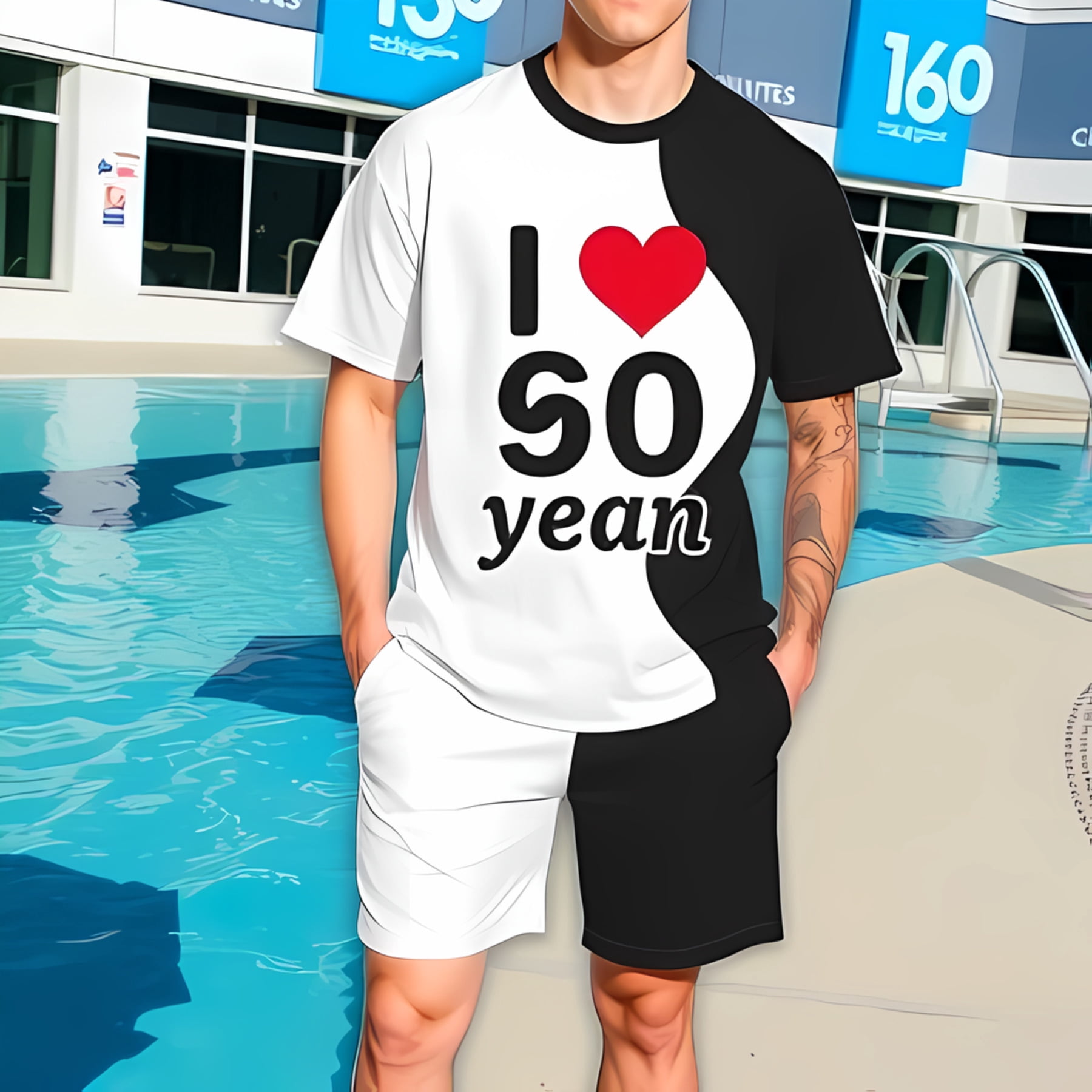 Stylish Two - Toned Black and White Athletic Set - " I Love 50 Year ...