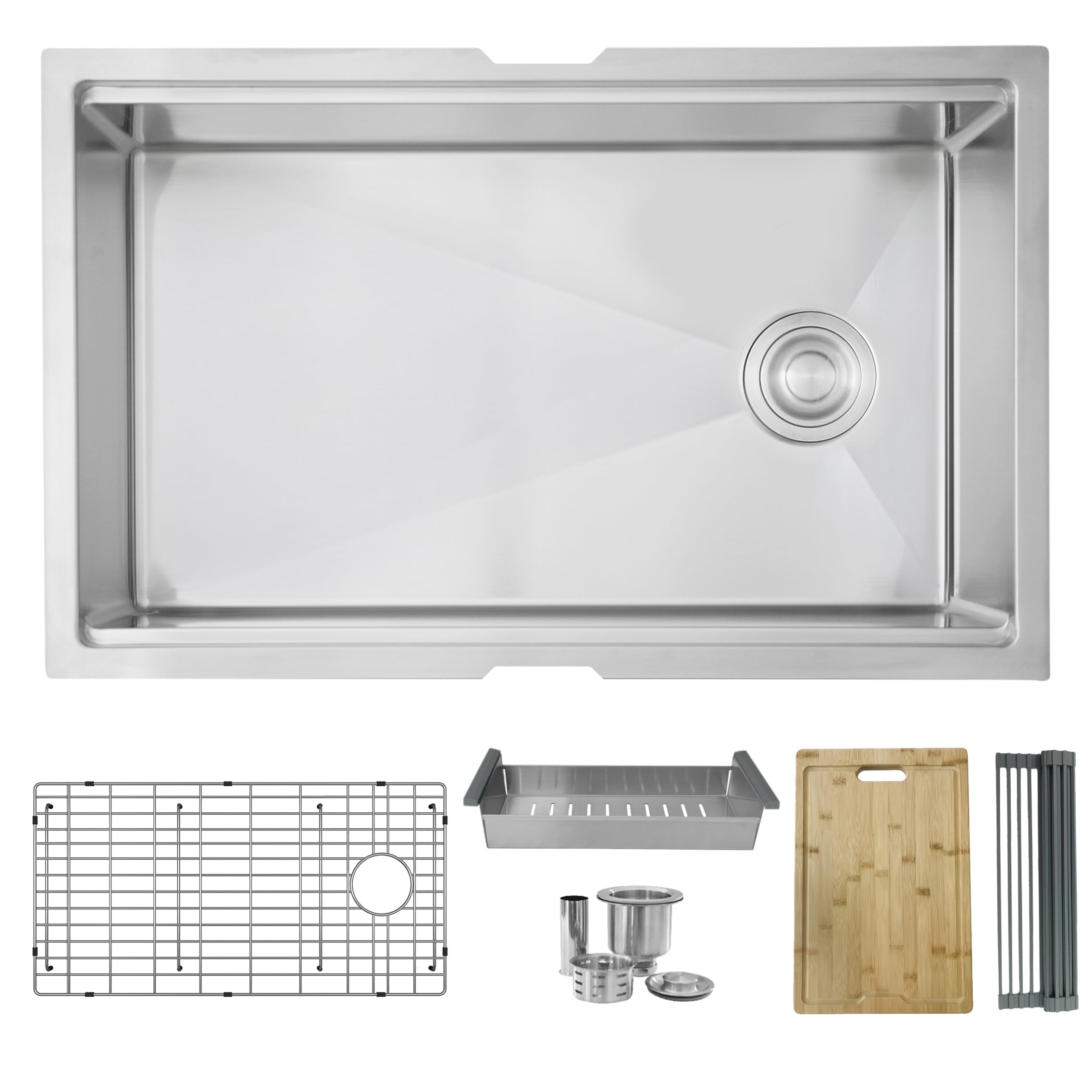 Stylish Undermount 30" Stainless Steel Single-Bowl Workstation Kitchen Sink with 5 Accessories S ...