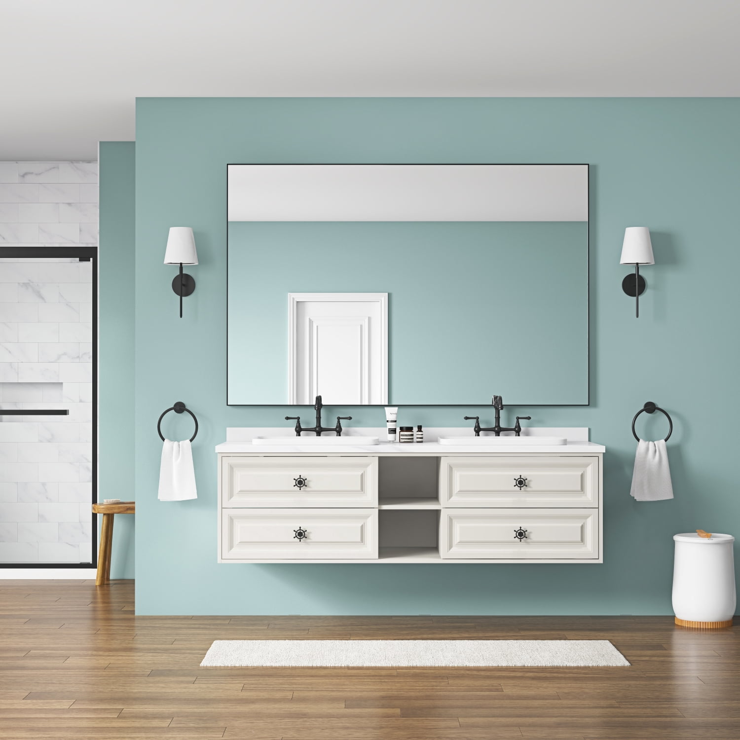 Stylish and Versatile PINGCNG Breathtaking Double Sink Wall Hung Bathroom Vanity Cabinet ...