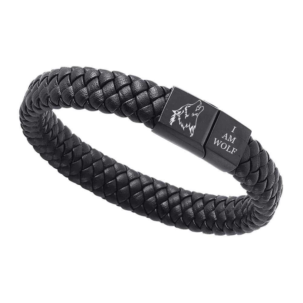 Stylish Viking Wolf Leather Bracelet with Magnetic Clasp Inspirational I am Wolf Wolves Spirit ...