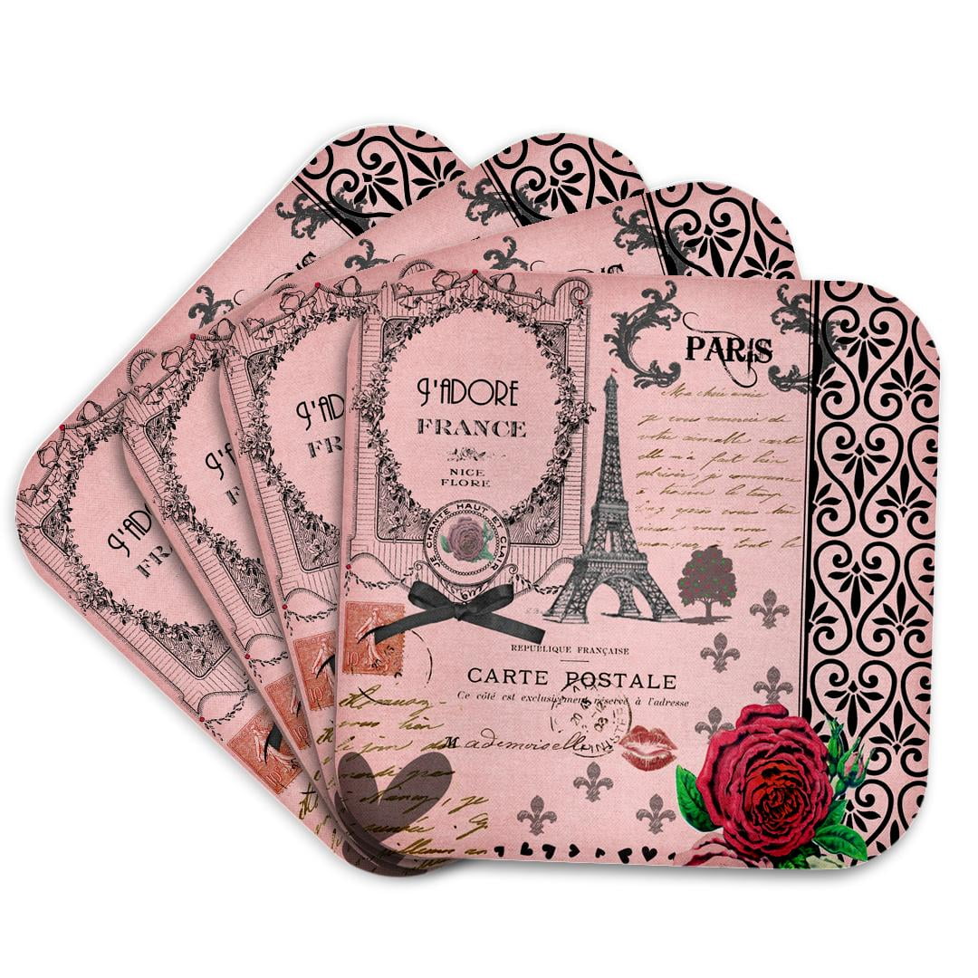 3dRose, Stylish Vintage Pink Paris Collage Art - Eiffel Tower - Red ...