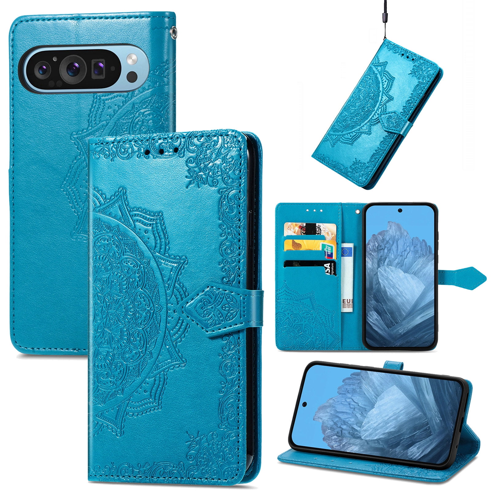 Stylish Wallet Case for Google Pixel 9a, Floral Embossed PU Leather ...