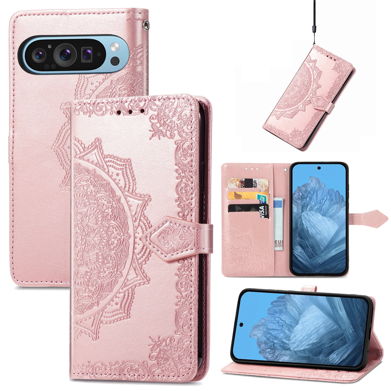 Stylish Wallet Case for Google Pixel 9a, Floral Embossed PU Leather ...