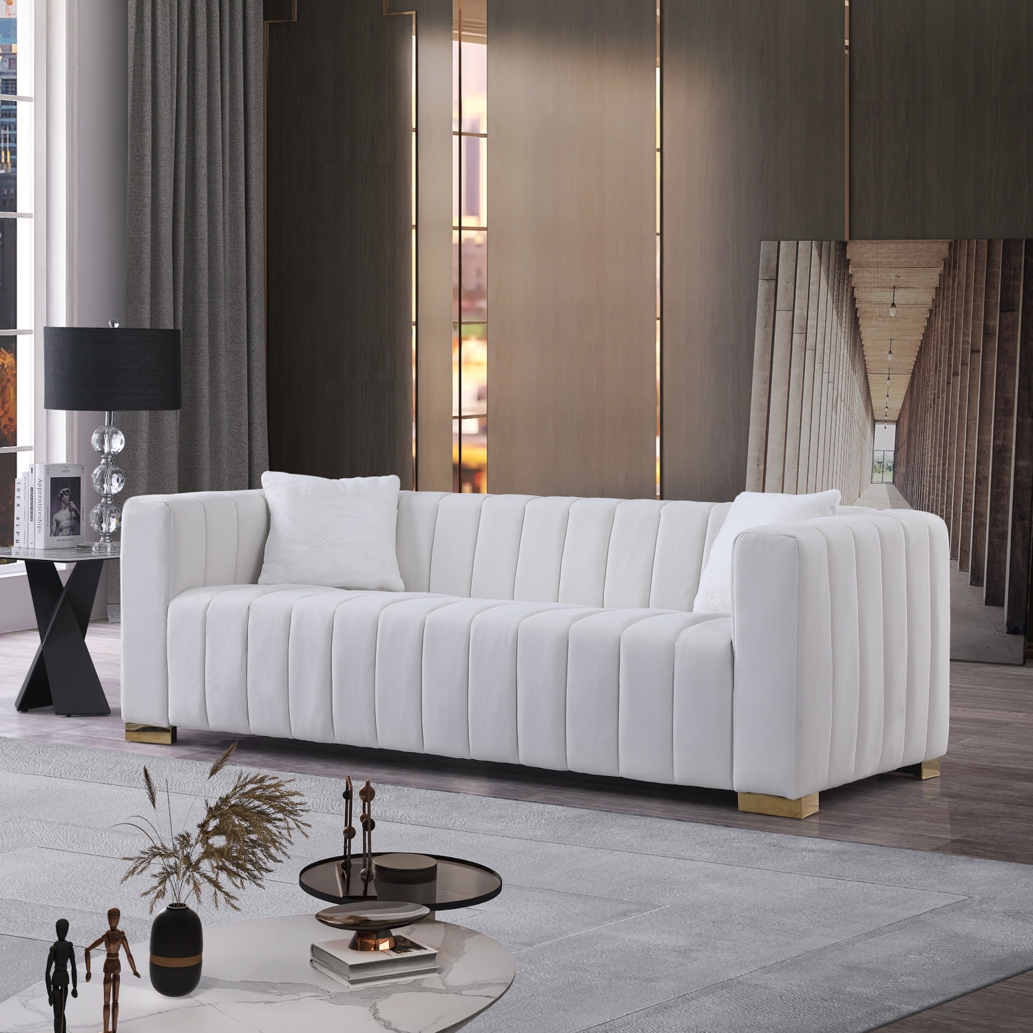 ”Stylish White 3-Seater Modern Channel Sofa with a Contemporary Twist ...
