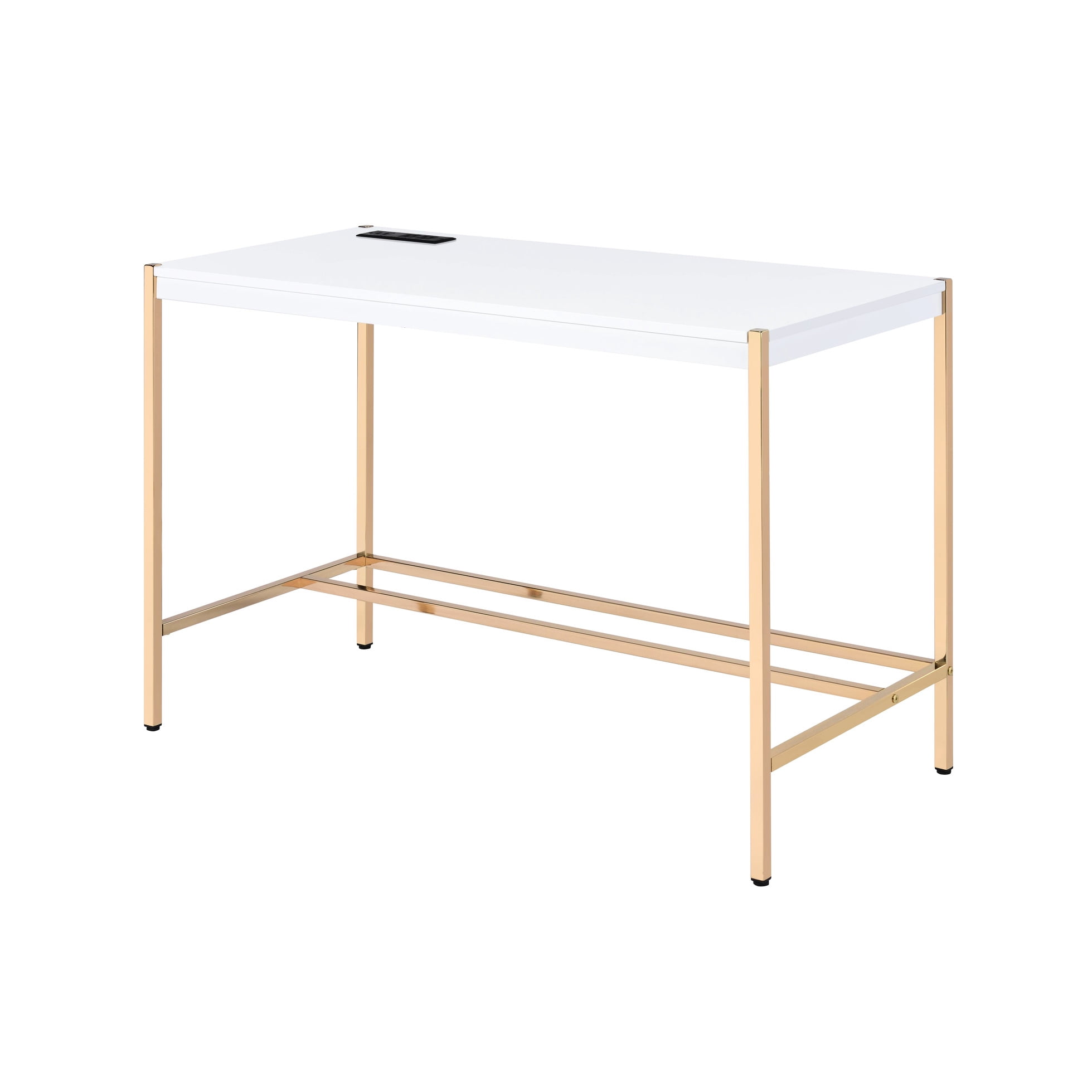 Stylish White And Gold Writing Desk With Port For Office Efficiency ...